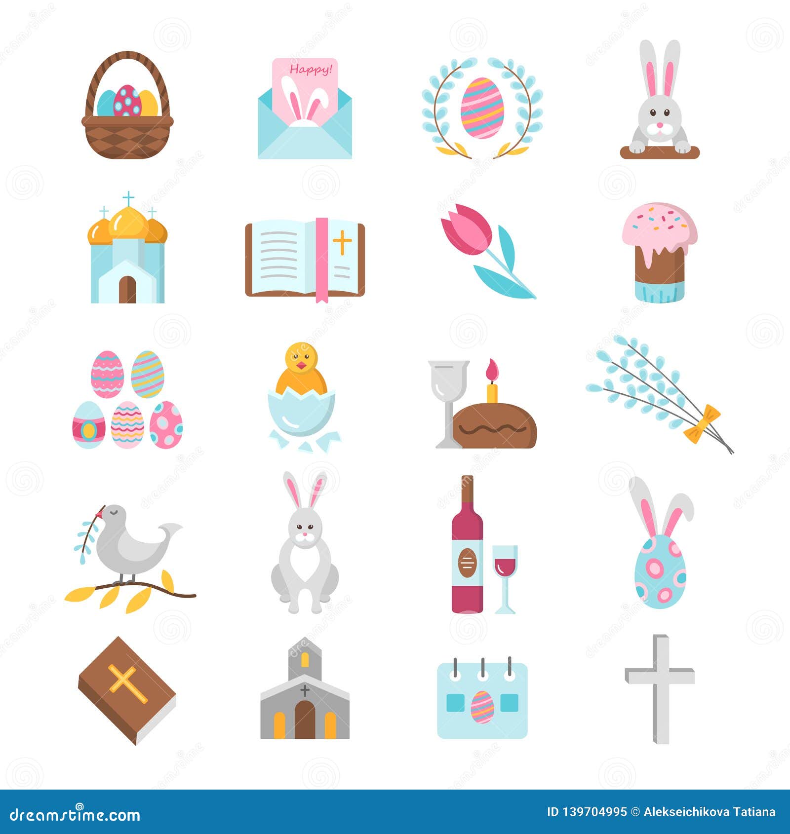 Happy Easter Icon Set. stock vector. Illustration of bird - 139704995