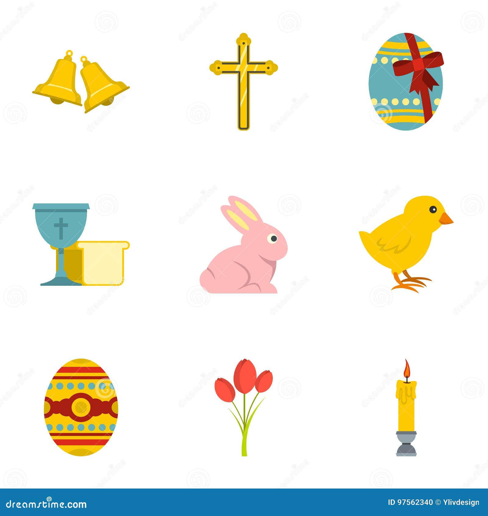 Happy Easter Icon Set, Flat Style Stock Vector - Illustration of bread ...