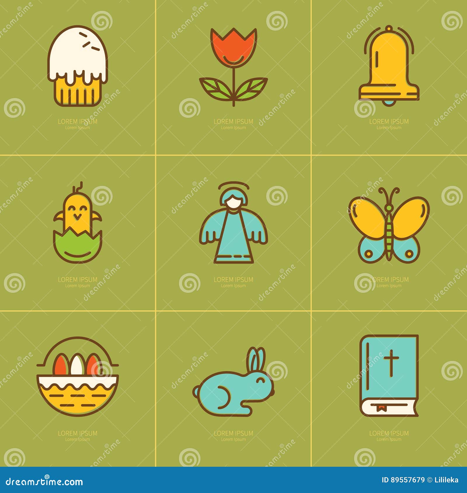 Happy Easter icon set stock vector. Illustration of design - 89557679