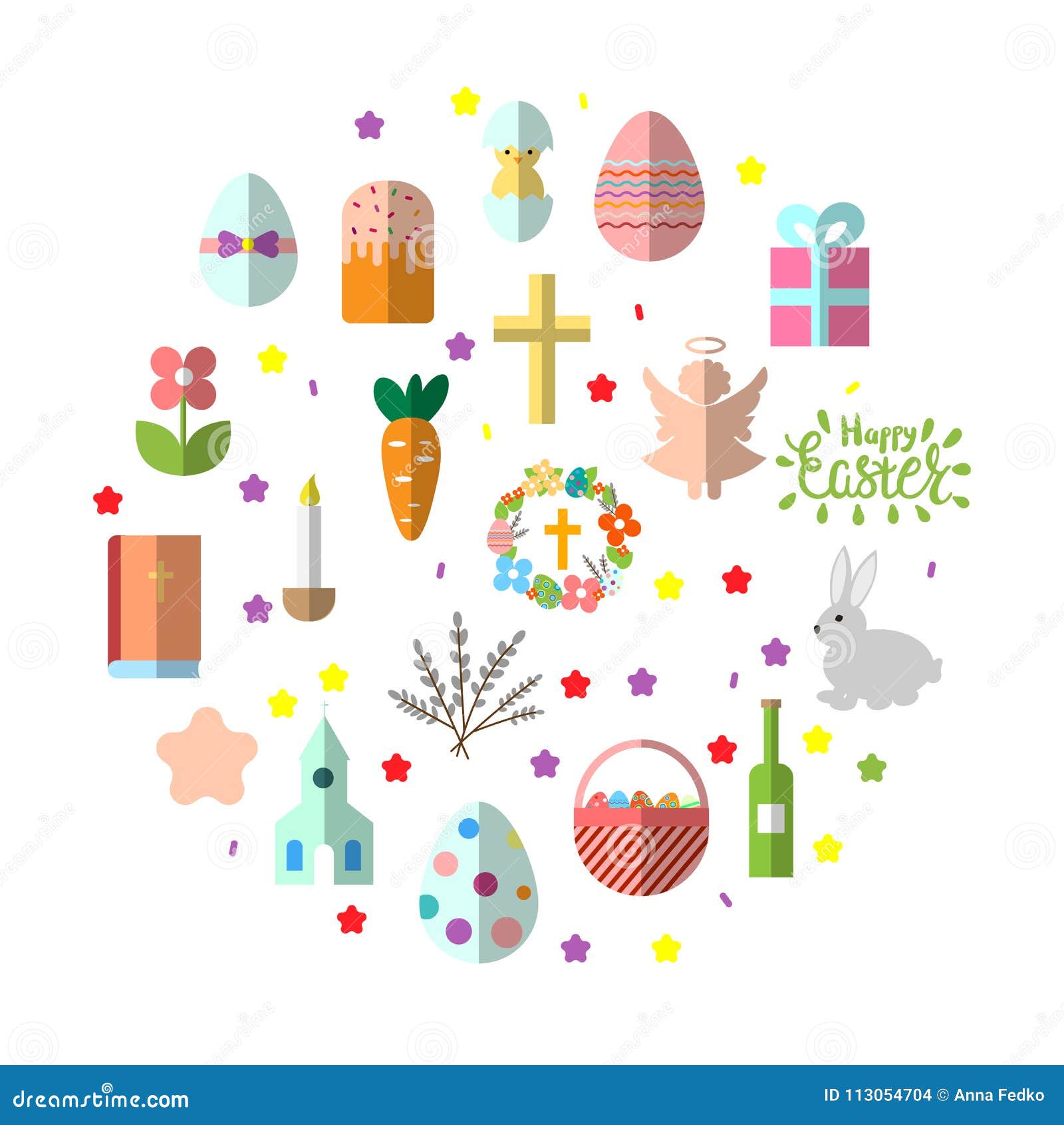 Happy Easter Icons. Flat Illustration Stock Vector - Illustration of ...