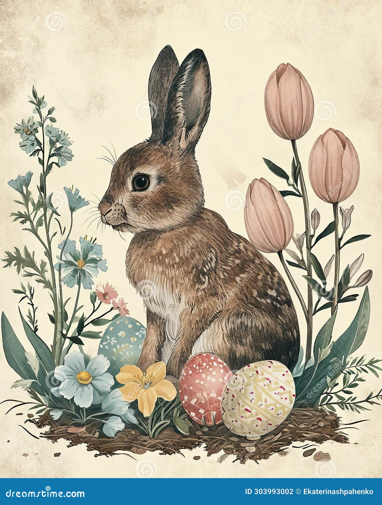 Happy Easter Image Cute Rabbit with Eggs Stock Photo - Image of renewal ...