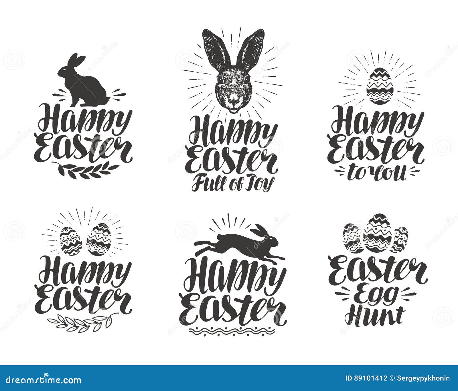 Happy Easter Label Set Egg Rabbit Bunny Symbol Lettering