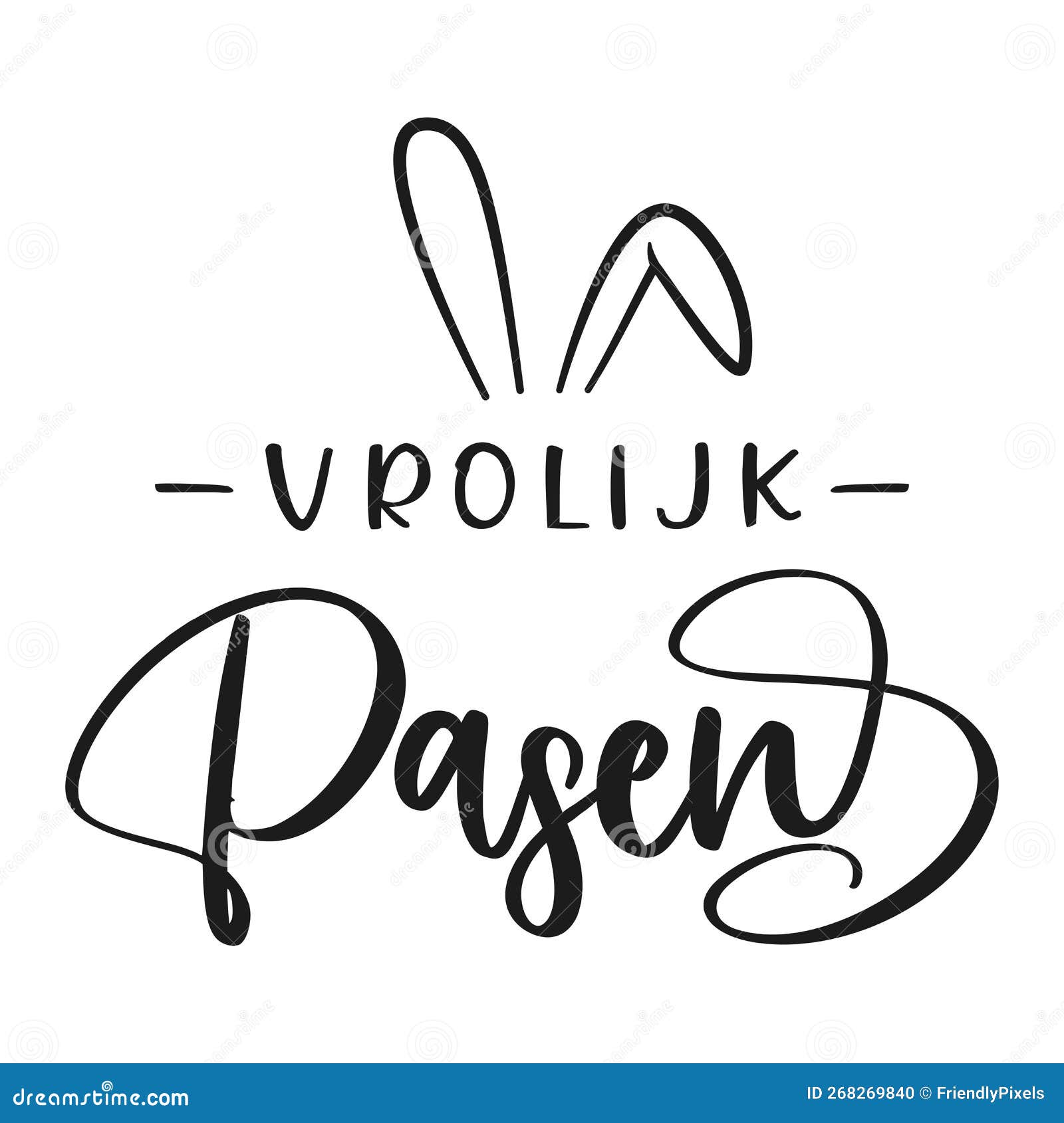 Happy Easter Lettering in Dutch with Bunny Ears. Isolated on White ...