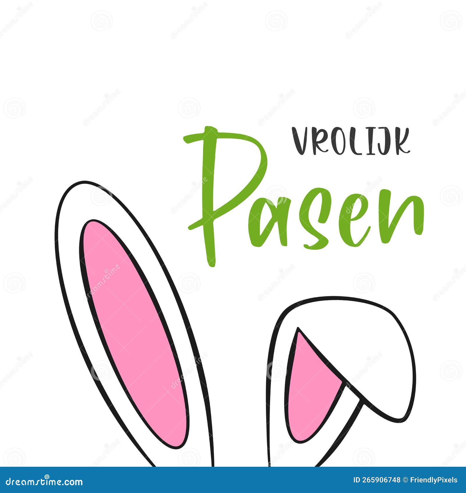 Happy Easter Lettering in Dutch and Bunny Ears. Vector Illustration ...