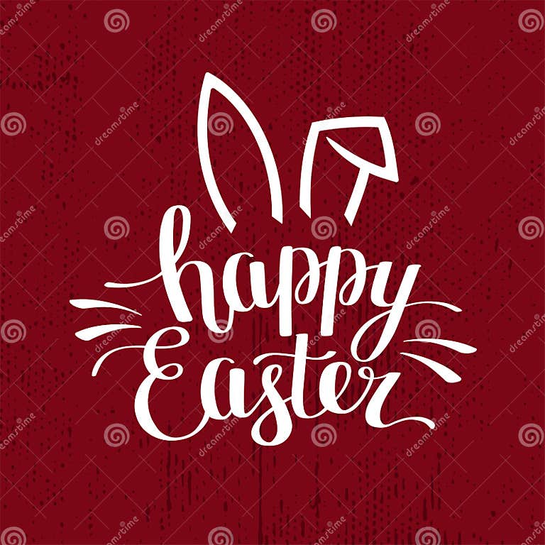 Happy Easter Lettering Hand Drawn Calligraphy With Rabbit Greeting
