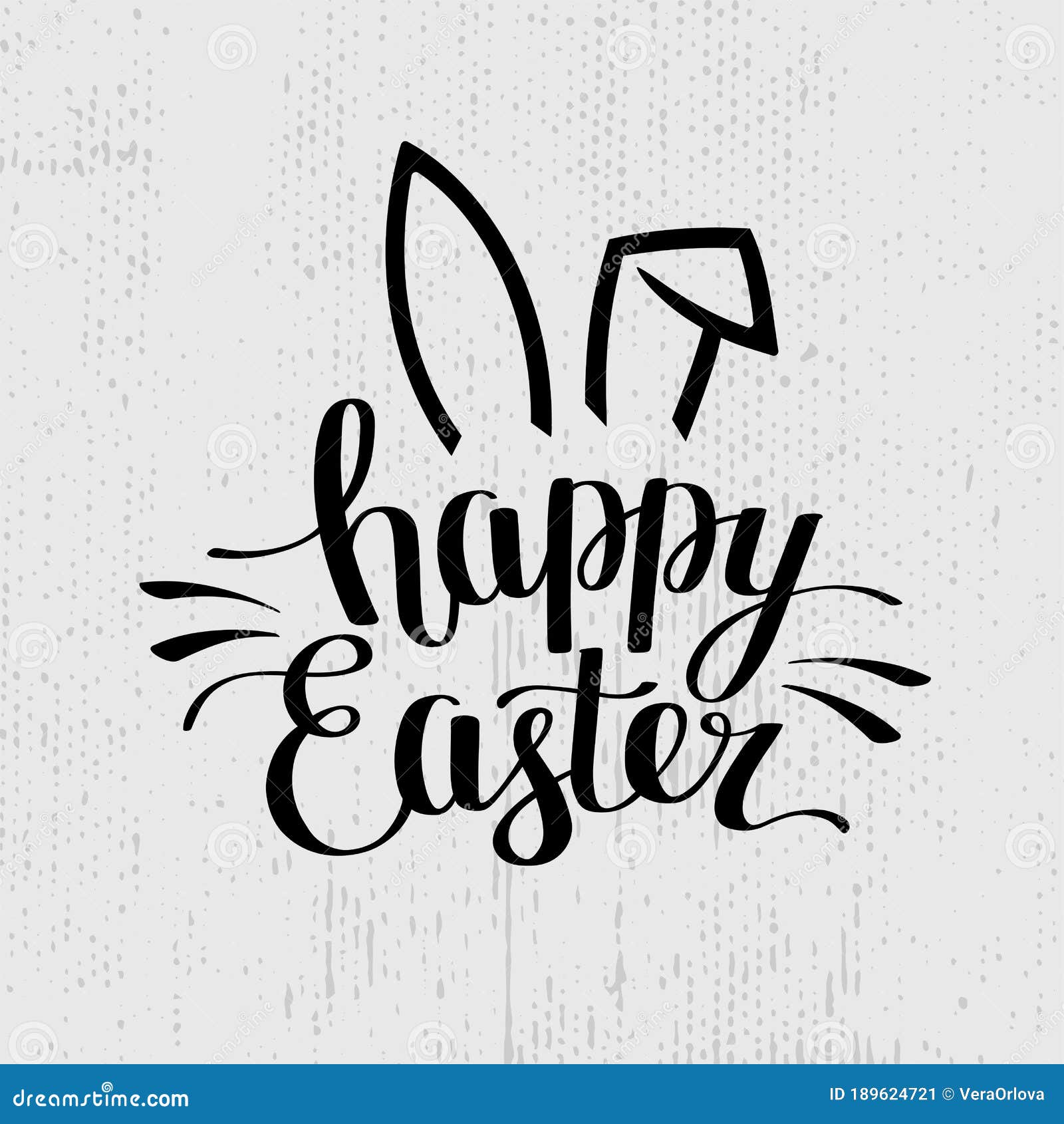 Happy Easter Lettering Hand Drawn Calligraphy With Rabbit Greeting