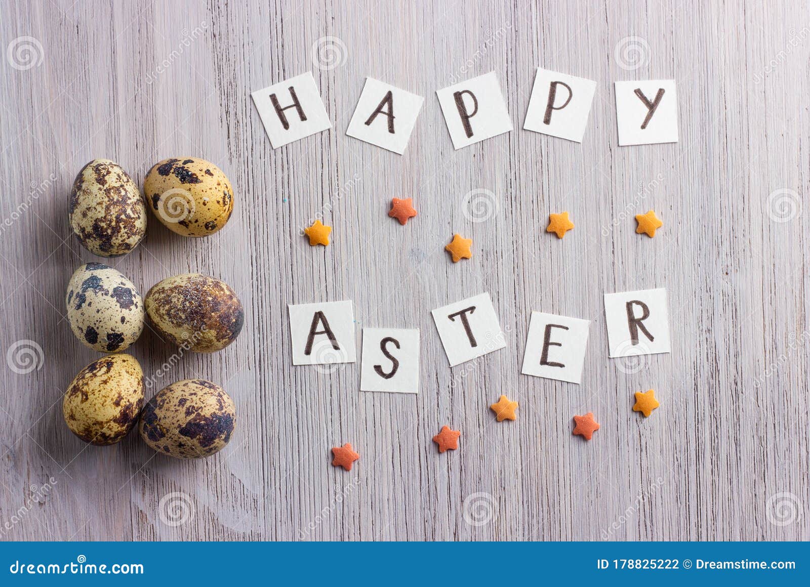 Happy Easter Letters and Easter Eggs on the Wooden Table Stock Photo ...