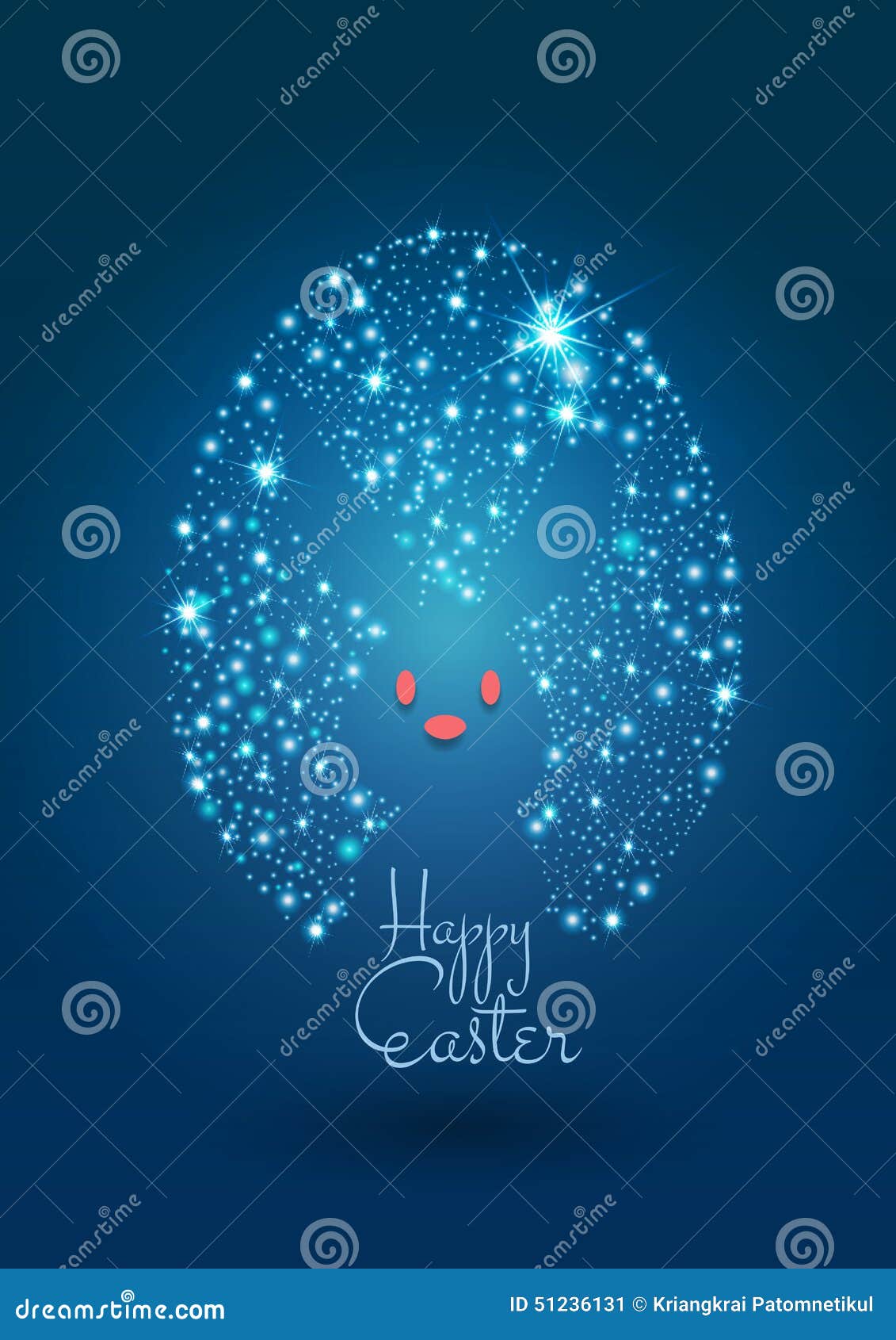 Happy Easter Light Dark Blue Background with Egg & Rabbit Stock Vector ...