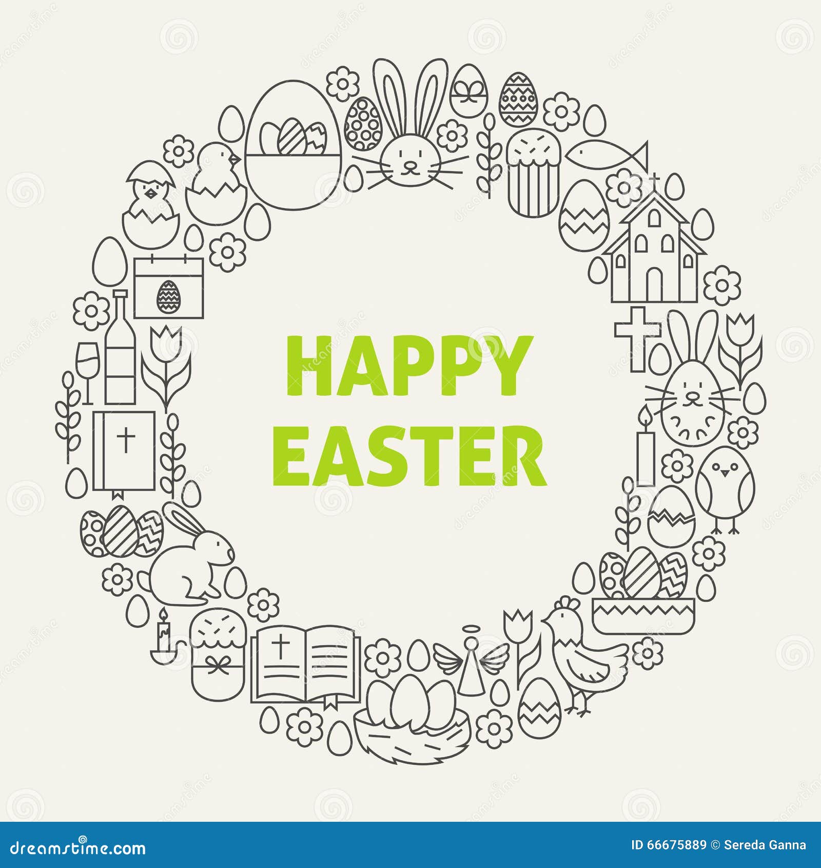 Happy Easter Line Art Icons Set Circle Stock Vector - Illustration of ...
