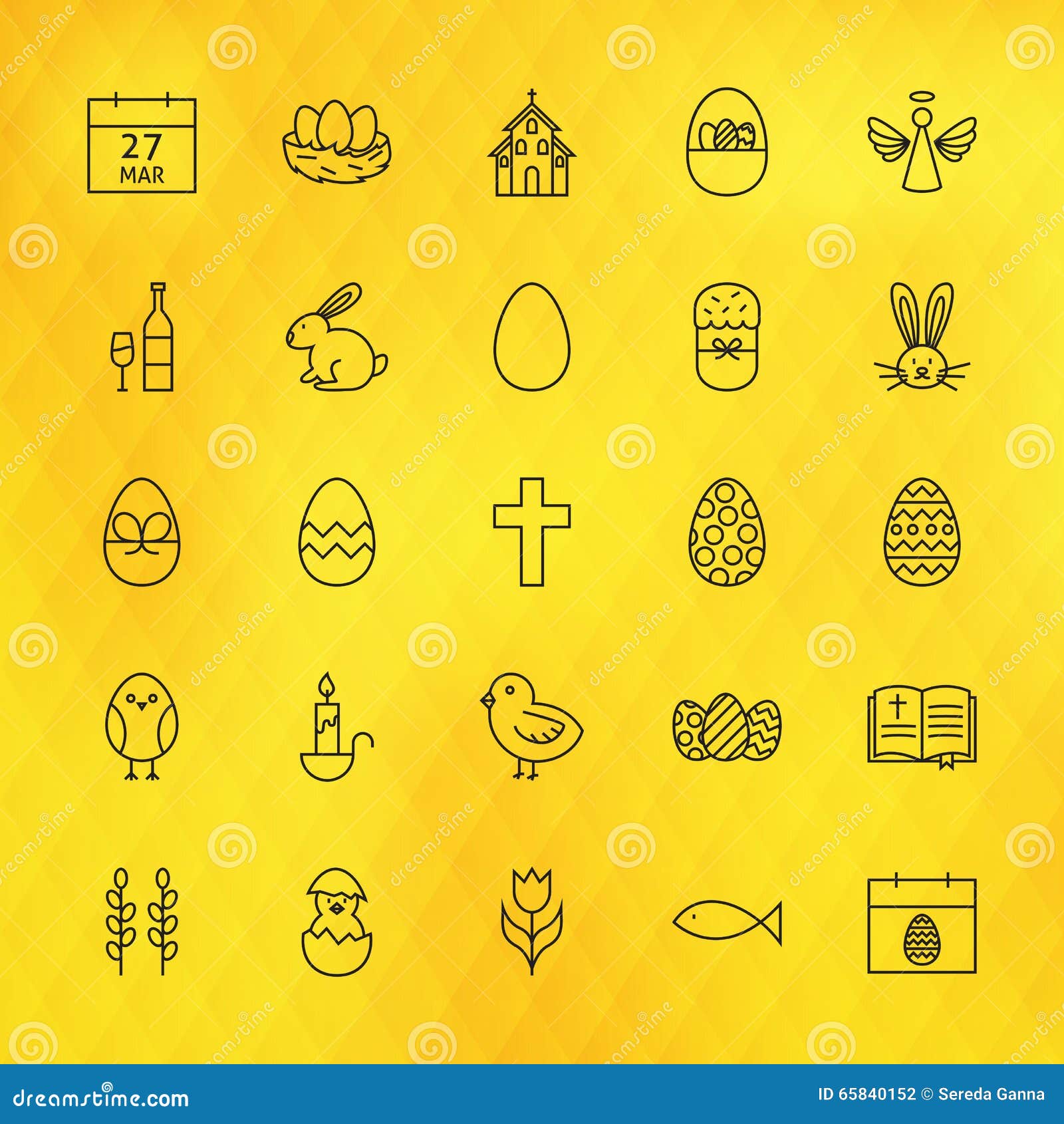 Happy Easter Line Icons Set Over Polygonal Background Stock Vector ...