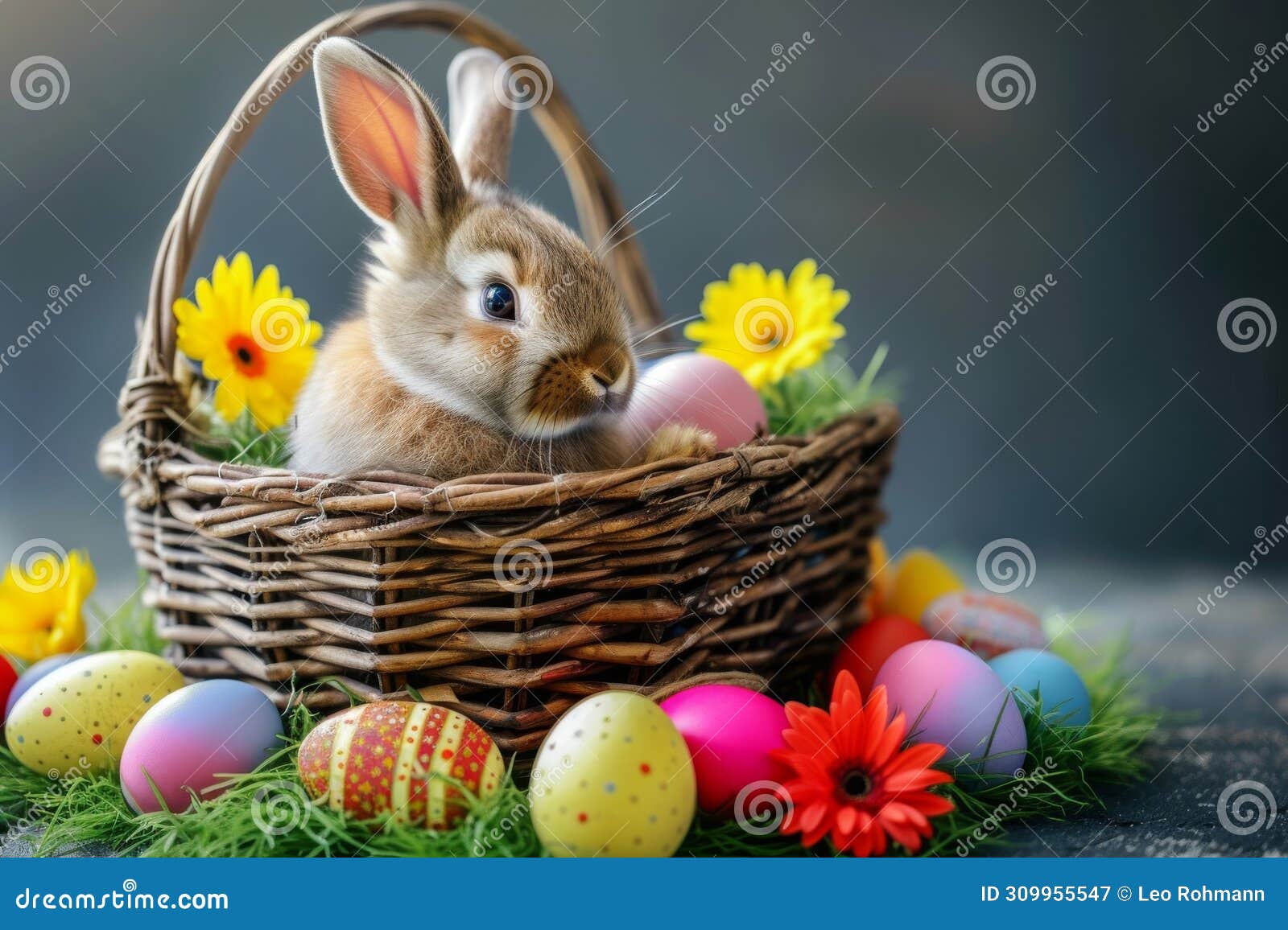 Happy Easter Message Eggs Blossom Basket. White Ascension Bunny ...