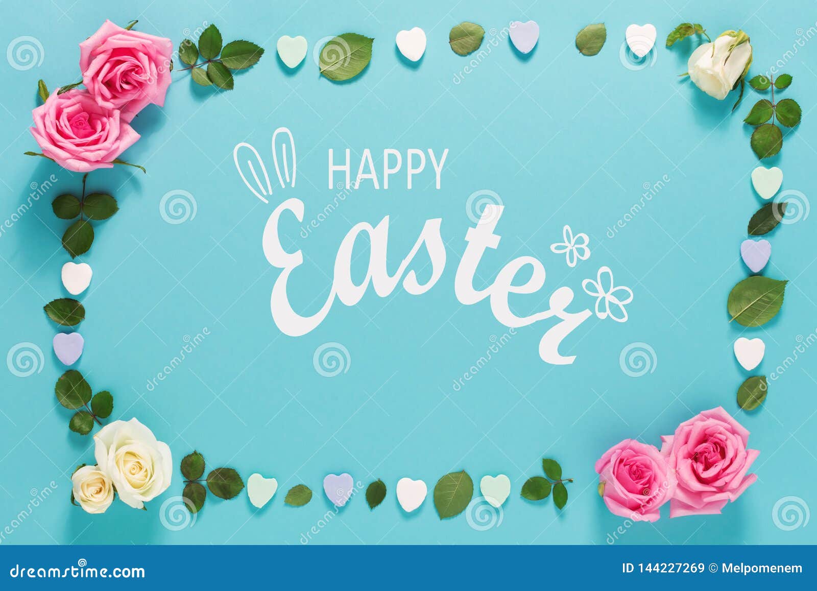Happy Easter Message with Roses and Leaves Stock Image - Image of ...
