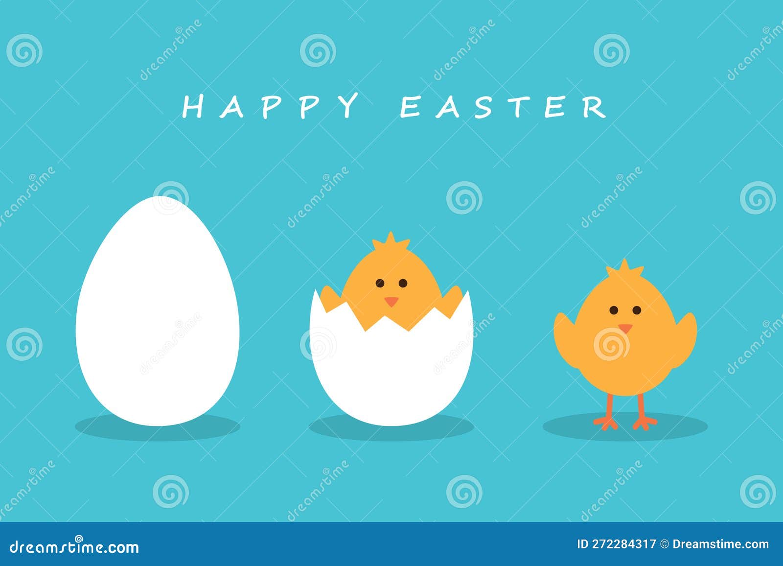 Happy Easter Minimal Design with Egg and Little Chick on Blue ...