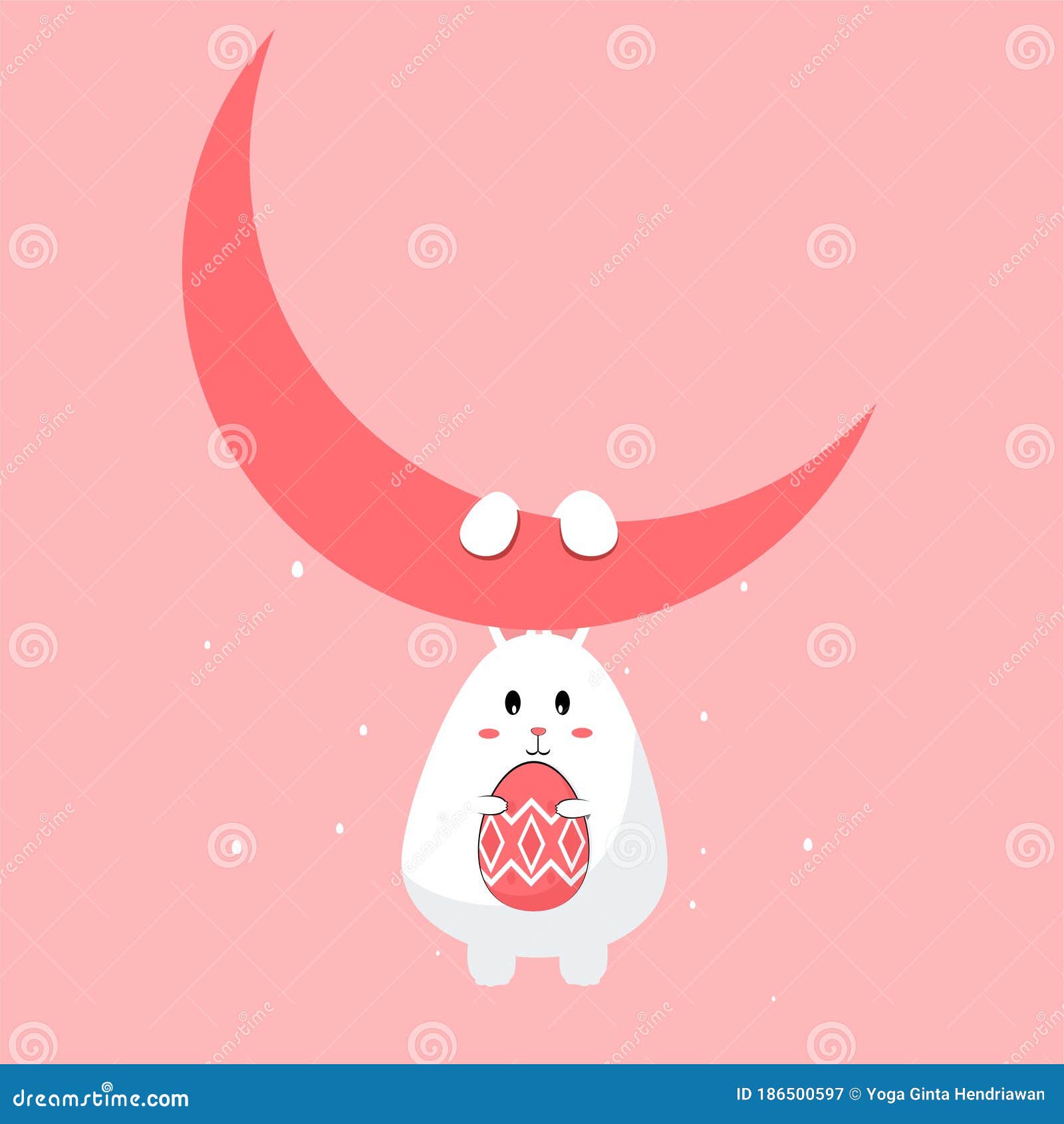 Happy Easter. Cute Bunny Character on Moon Hugging Easter Egg ...