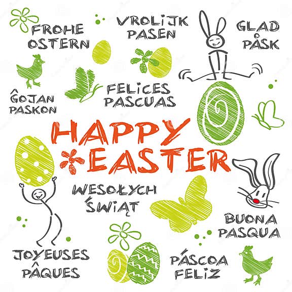 Happy Easter multilingual stock illustration. Illustration of basket - 38483882