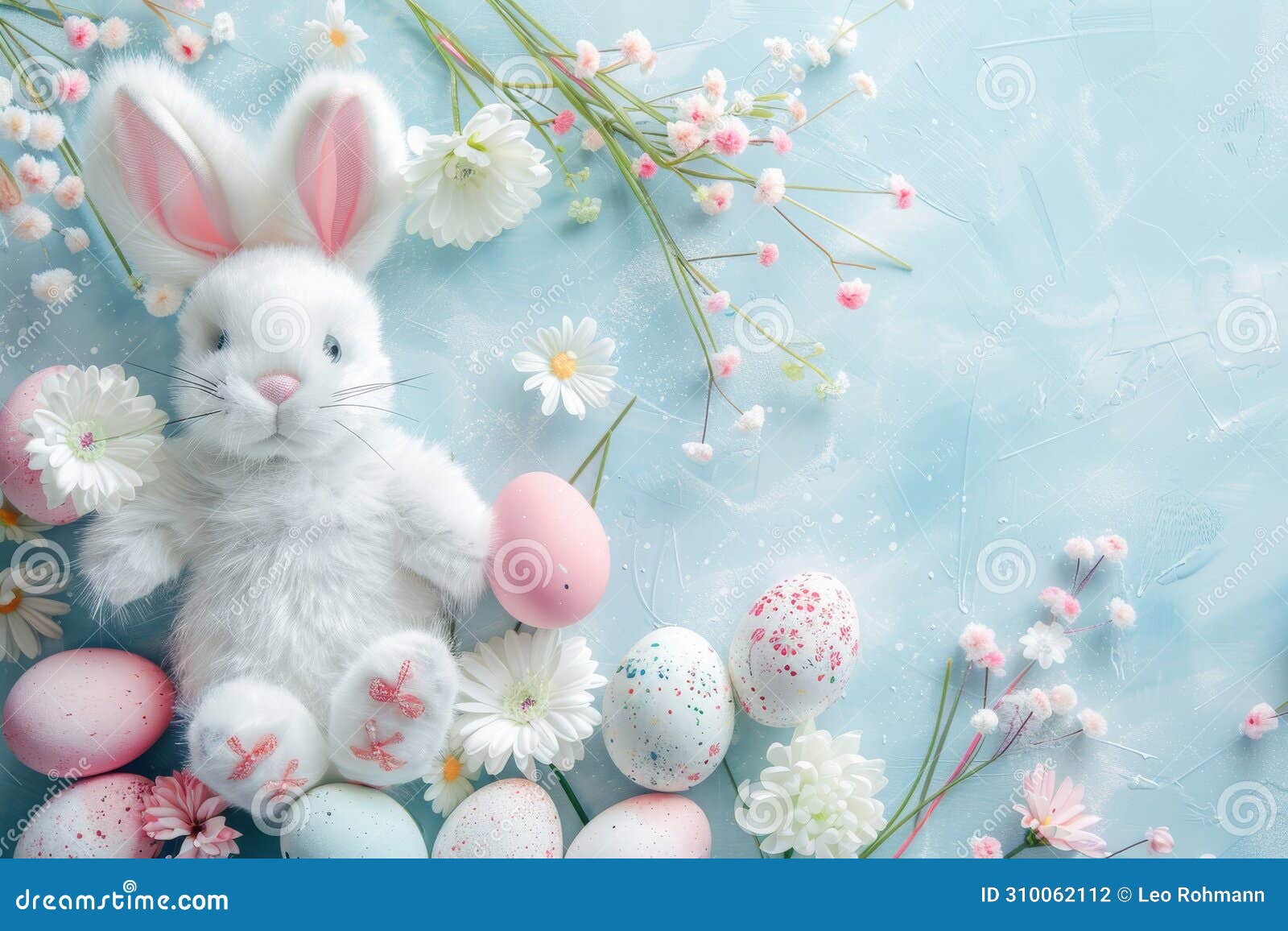 Happy Easter Easter Note Eggs Eternal Basket. White Clover Green Bunny ...