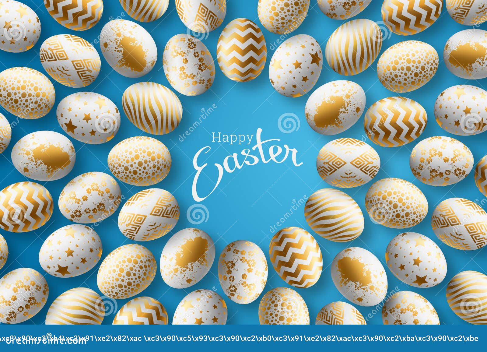 Happy Easter, Painted Easter Egg on a Blue Background. White Gold ...