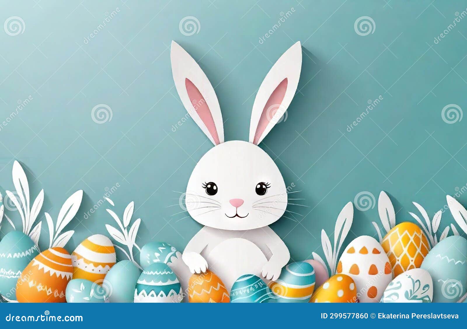 Happy Easter Paper Art with Easter Eggs and Rabbit, Greeting Card ...