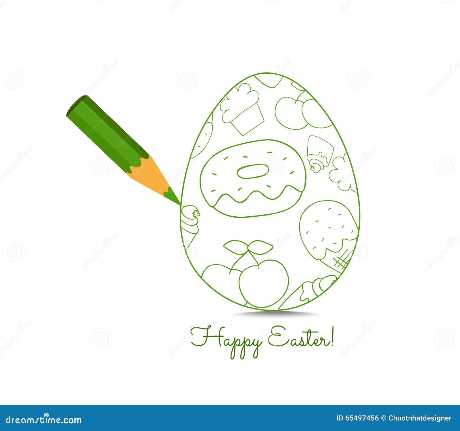 Happy Easter. Pencil Drawing Egg so Cute Stock Illustration ...