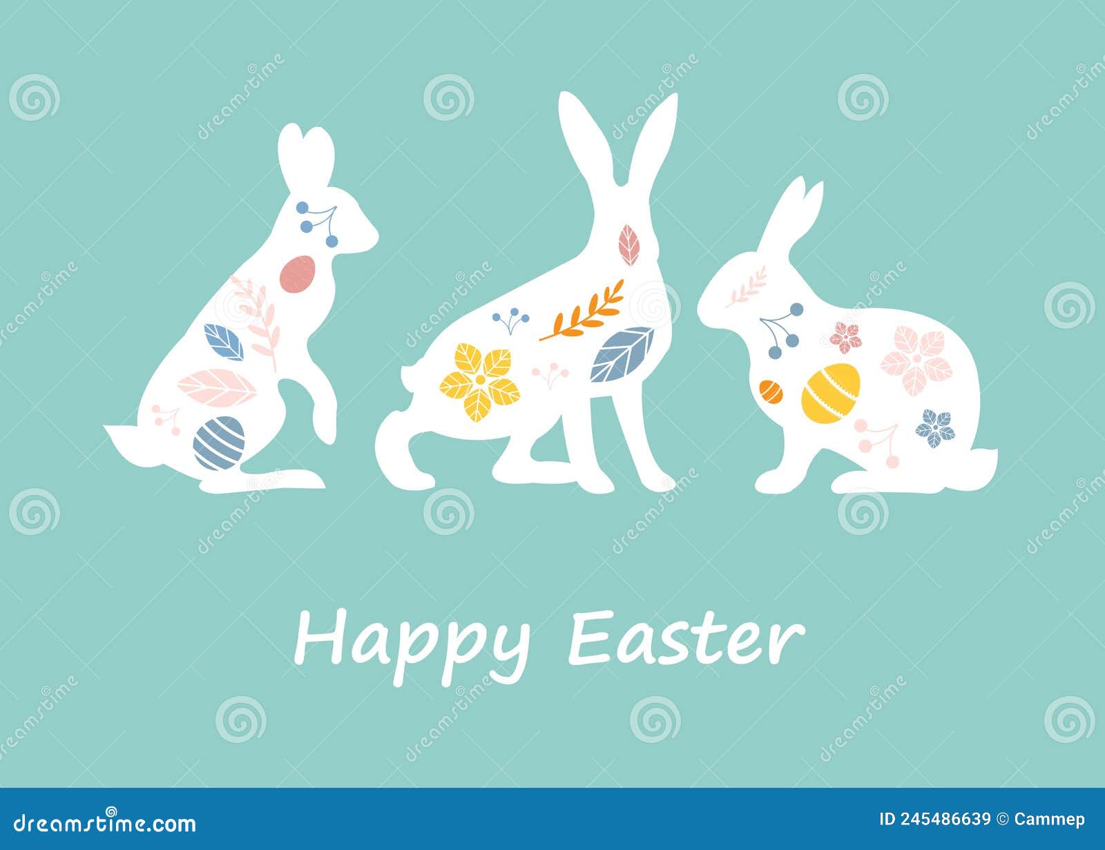 Happy Easter Postcard with Rabbits Stock Vector - Illustration of hare ...