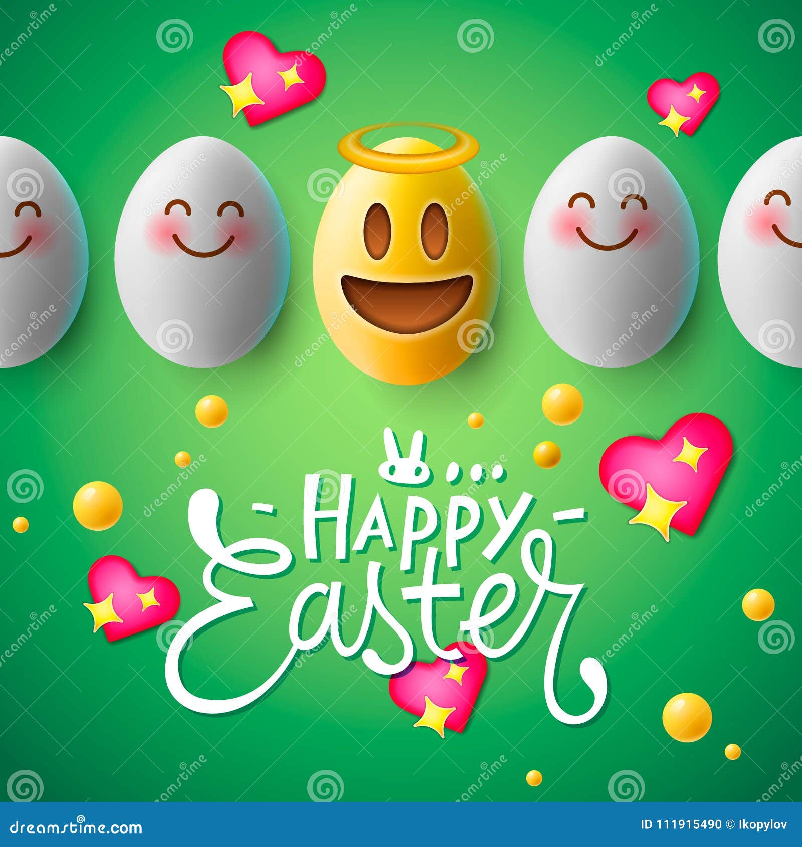 Happy Easter Poster, Easter Eggs with Cute Smiling Emoji Faces, Vector ...