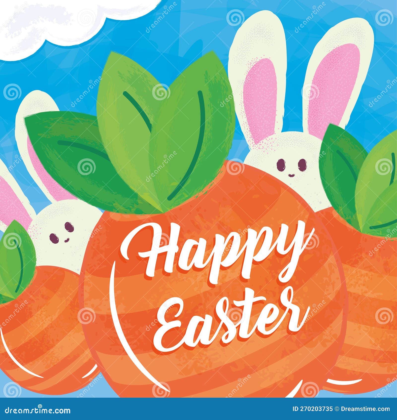 Happy Easter Poster with Rabbit and Round Carrots Vector Stock Vector ...