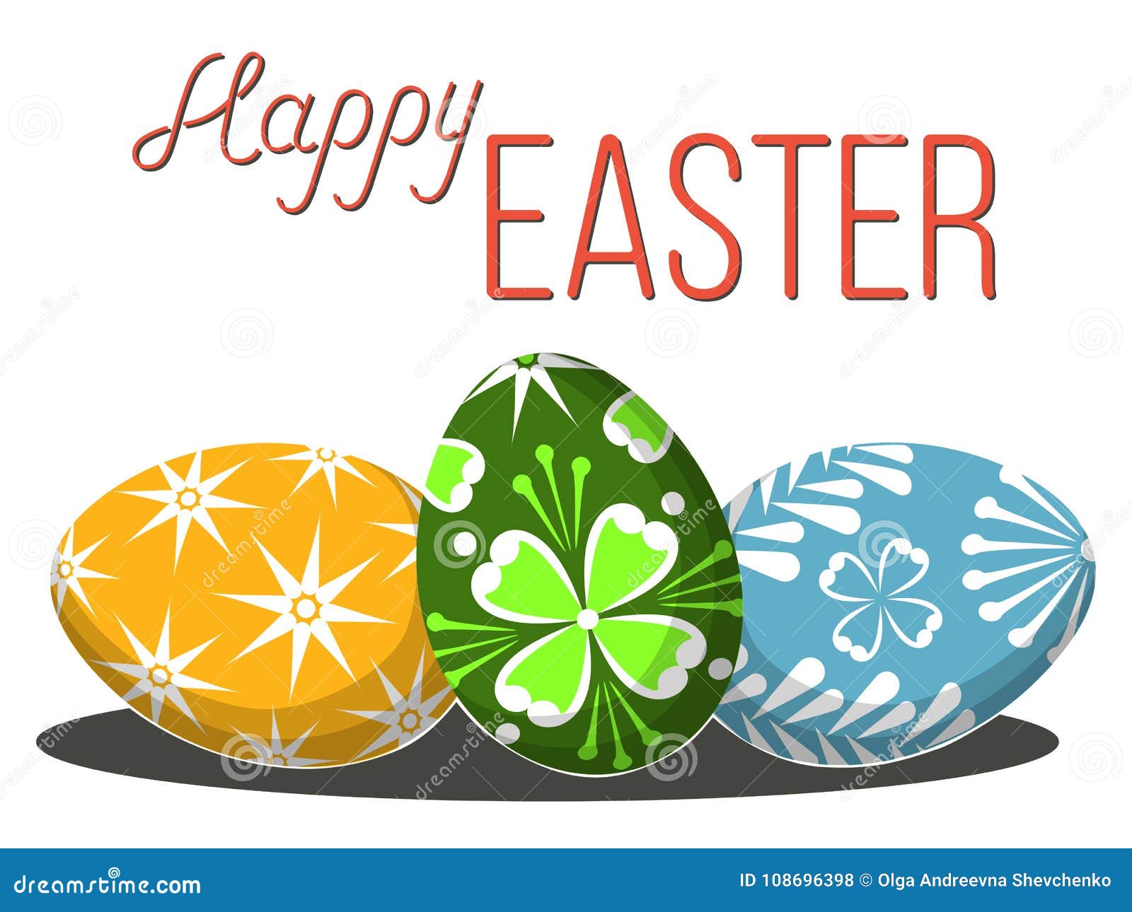 Happy Easter Poster Three Egg Set on White Background. Stock Vector ...