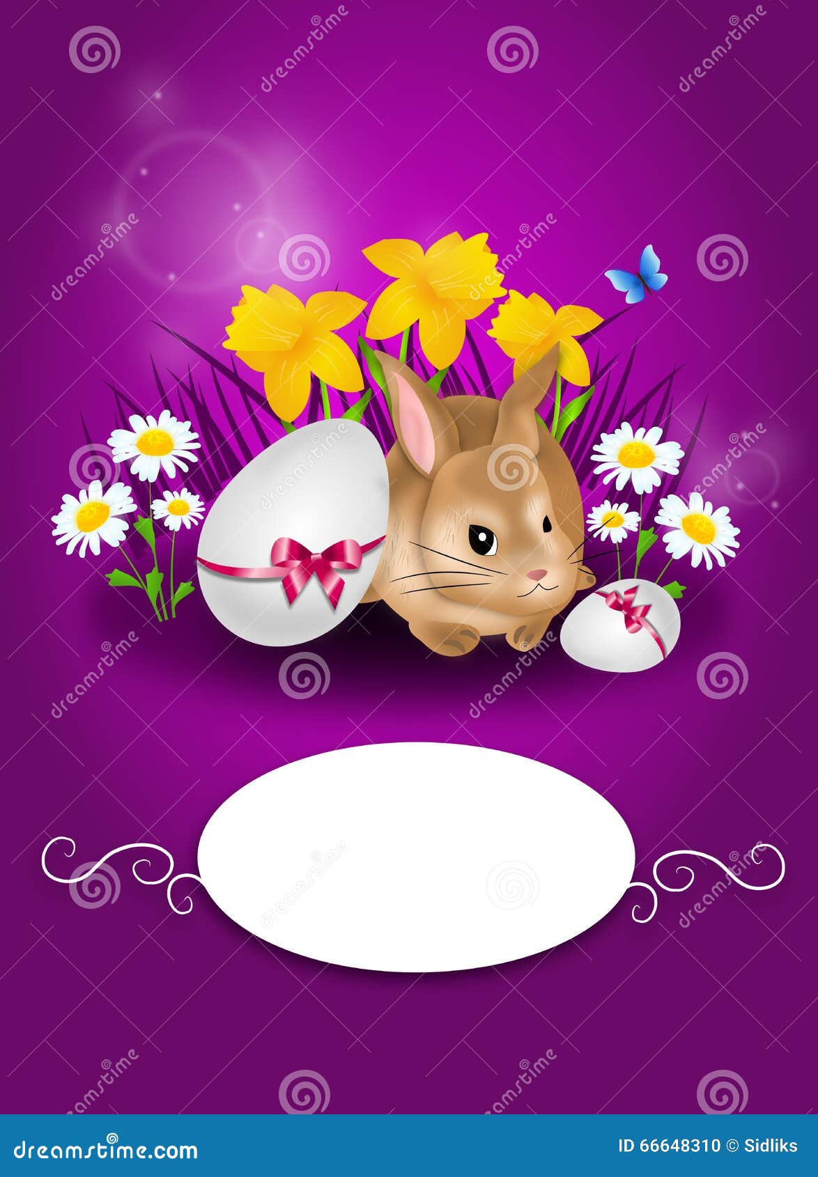 Happy Easter Purple Greeting Card with Rabbit Stock Illustration ...