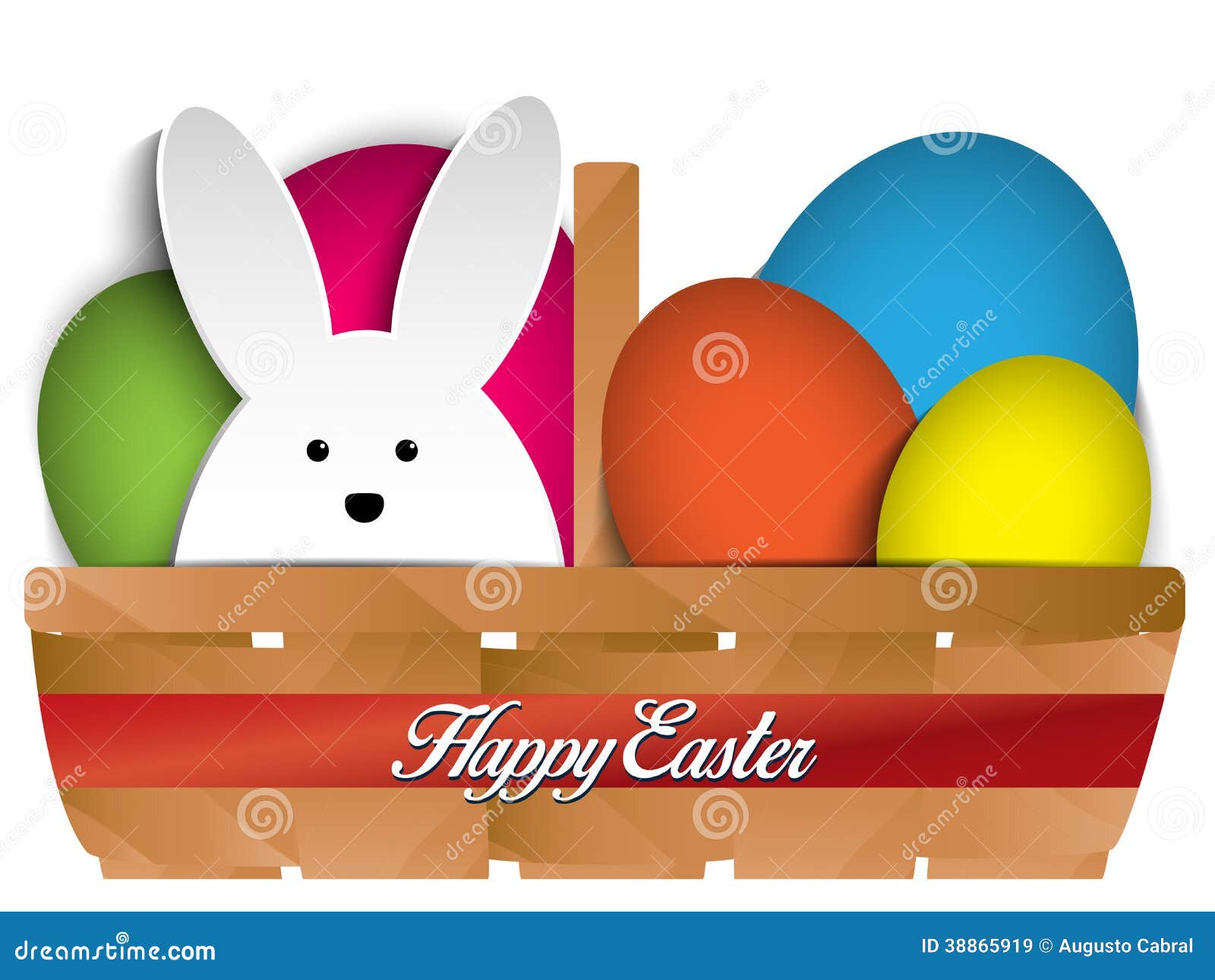 Happy Easter Rabbit Bunny and Eggs in Basket Stock Illustration ...