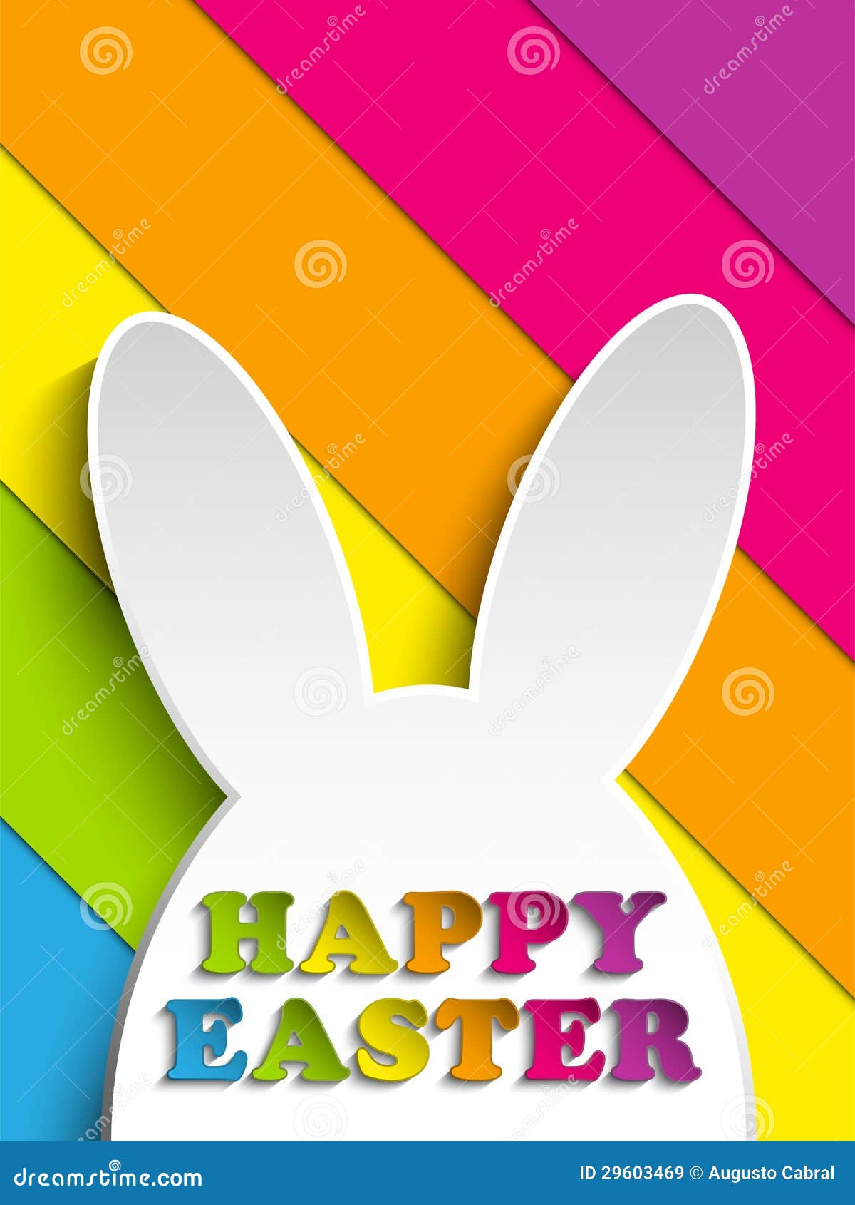 Happy Easter Rabbit Bunny on Rainbow Background Stock Vector ...