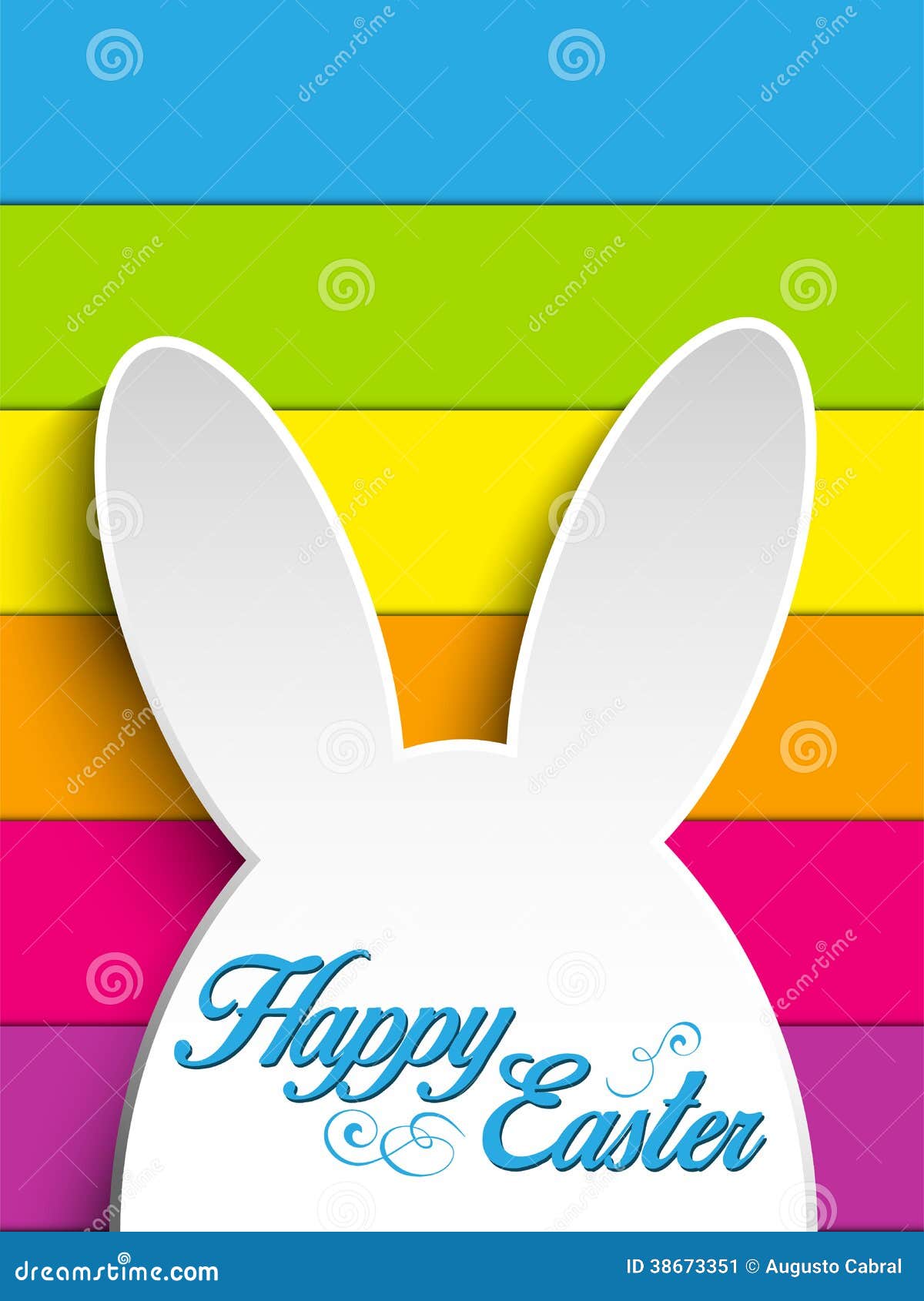 Happy Easter Rabbit Bunny on Rainbow Background Stock Illustration ...