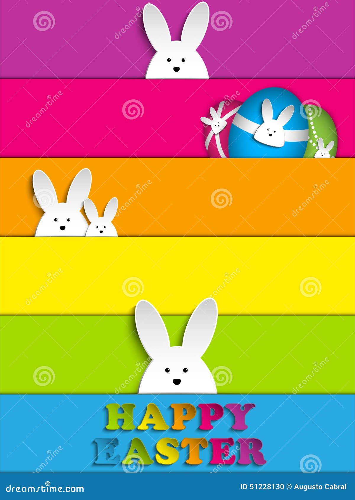 Happy Easter Rabbit Bunny on Rainbow Background Stock Vector ...