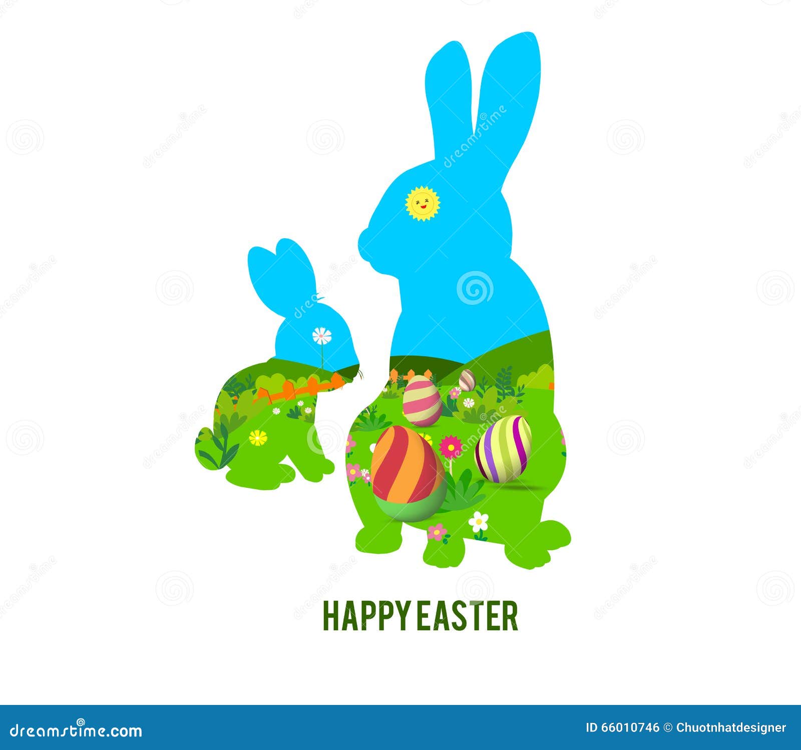Happy easter with rabbit stock vector. Illustration of april - 66010746