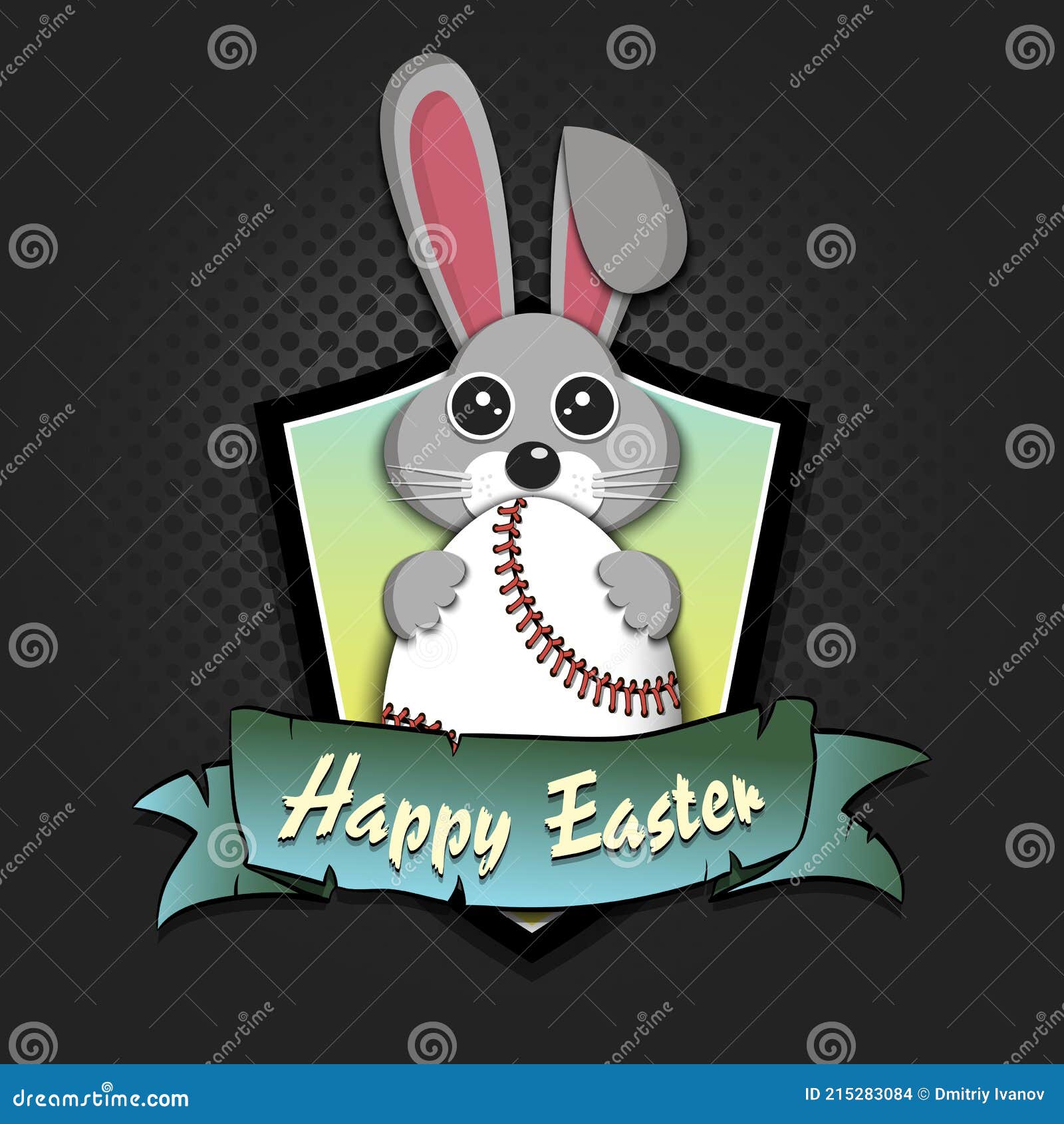 Happy Easter. Rabbit with Egg Shaped Baseball Ball Stock Vector ...
