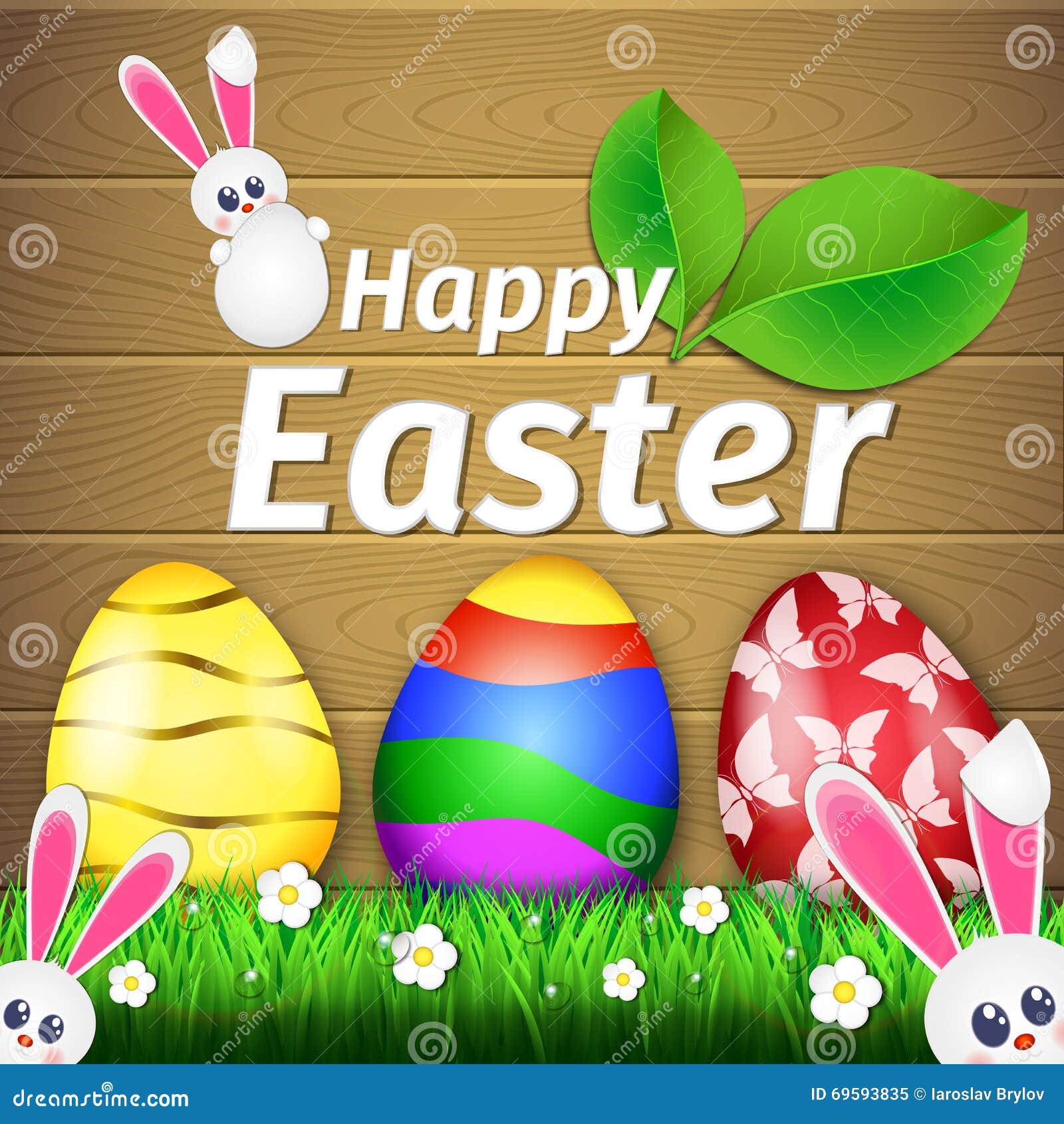 Happy Easter Rabbit and Eggs Stock Vector - Illustration of easter ...