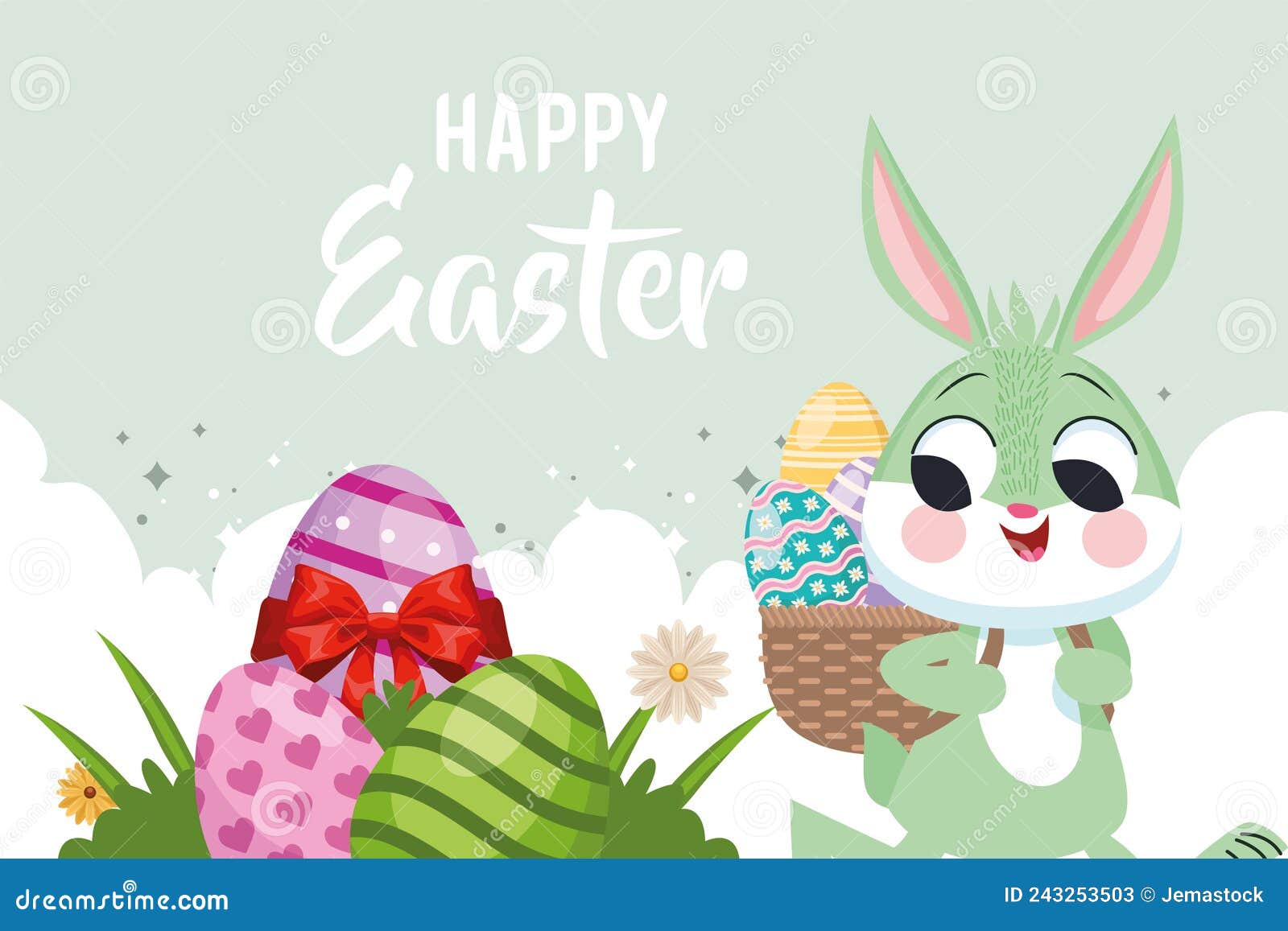 Happy Easter Rabbit Lifting Eggs Stock Vector - Illustration of design ...