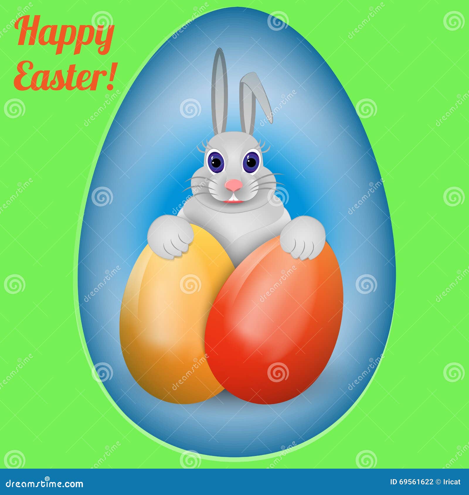Happy Easter. Rabbit with Multi-colored Easter Eggs Stock Vector ...