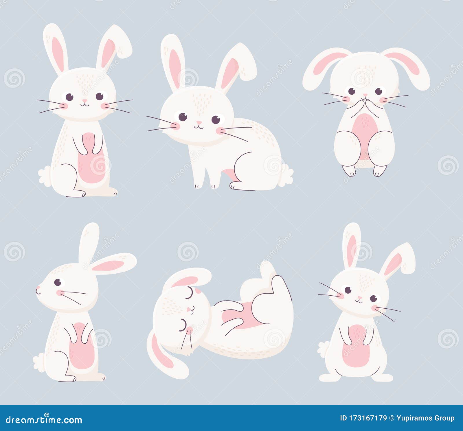 Happy Easter Rabbits Different Poses Cartoon Characters Stock Vector ...