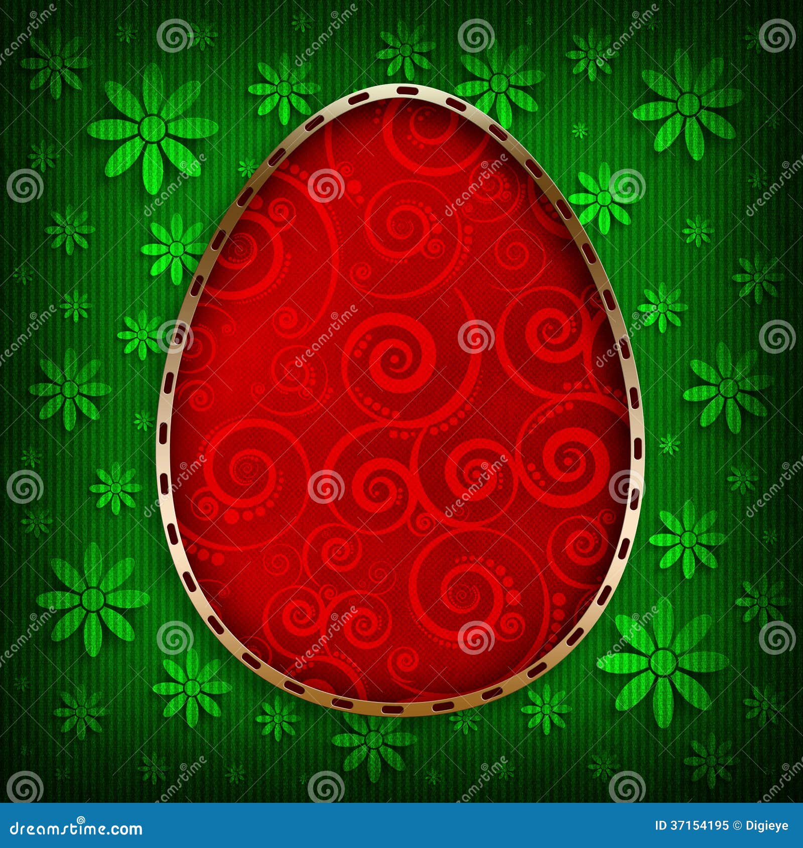 Happy Easter - Red Egg on Green Patterned Background Stock Illustration ...