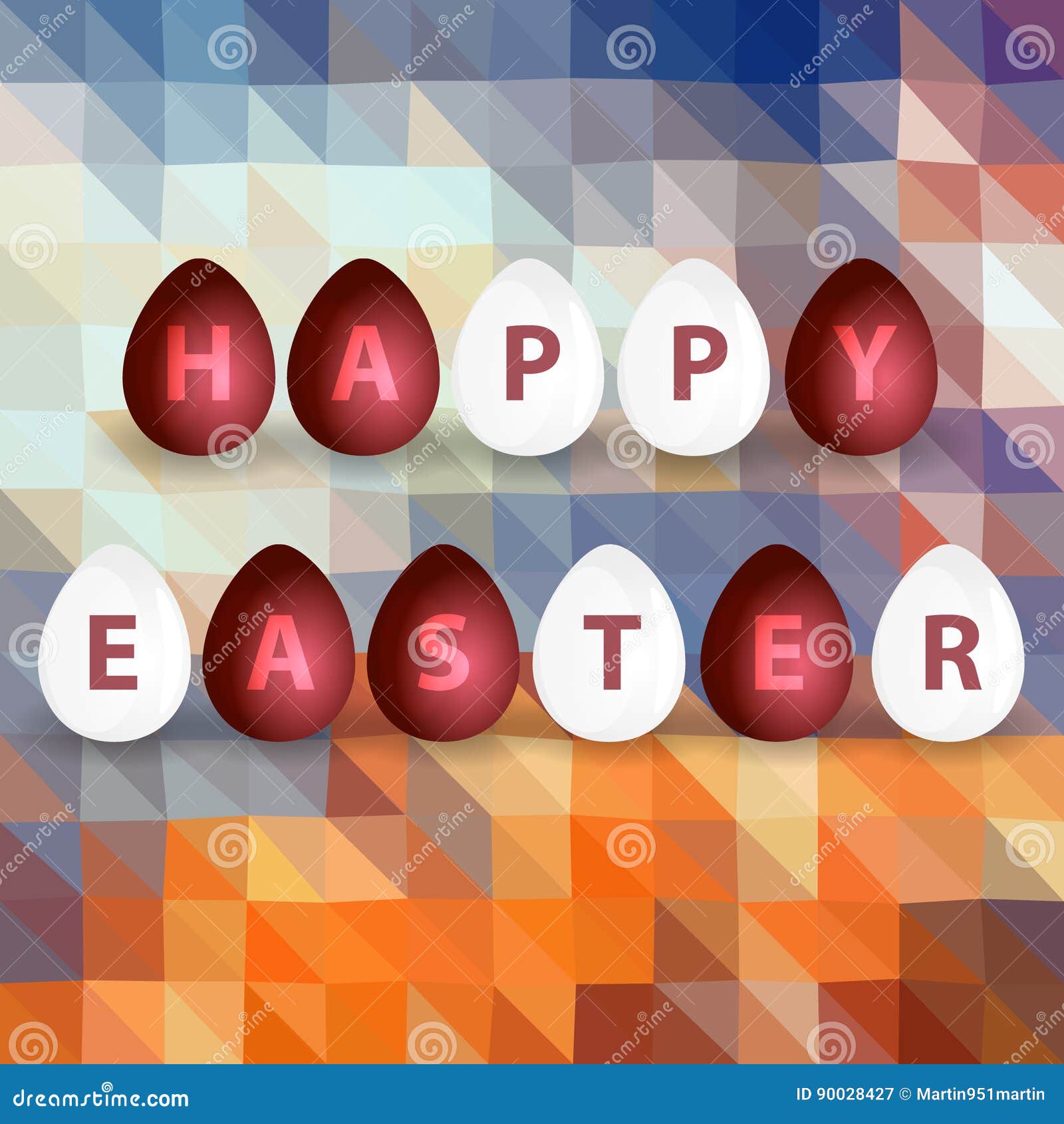 Happy Easter from Red and White Egg on Abstract Low Polygon Color Paper ...
