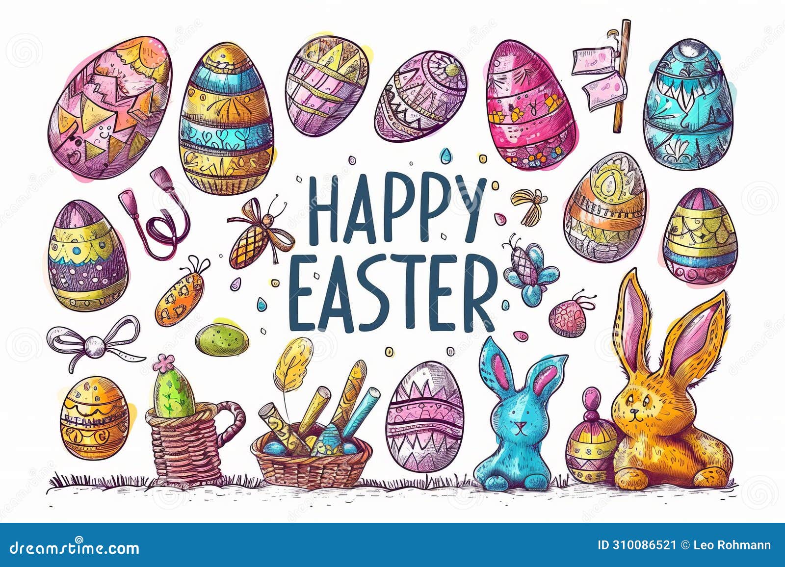 Happy Easter Render Setting Eggs Paschal Jubilance Basket. White ...