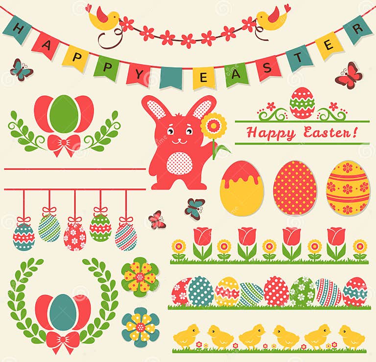 Happy Easter! Retro Design Elements. Vector Set. Stock Vector ...
