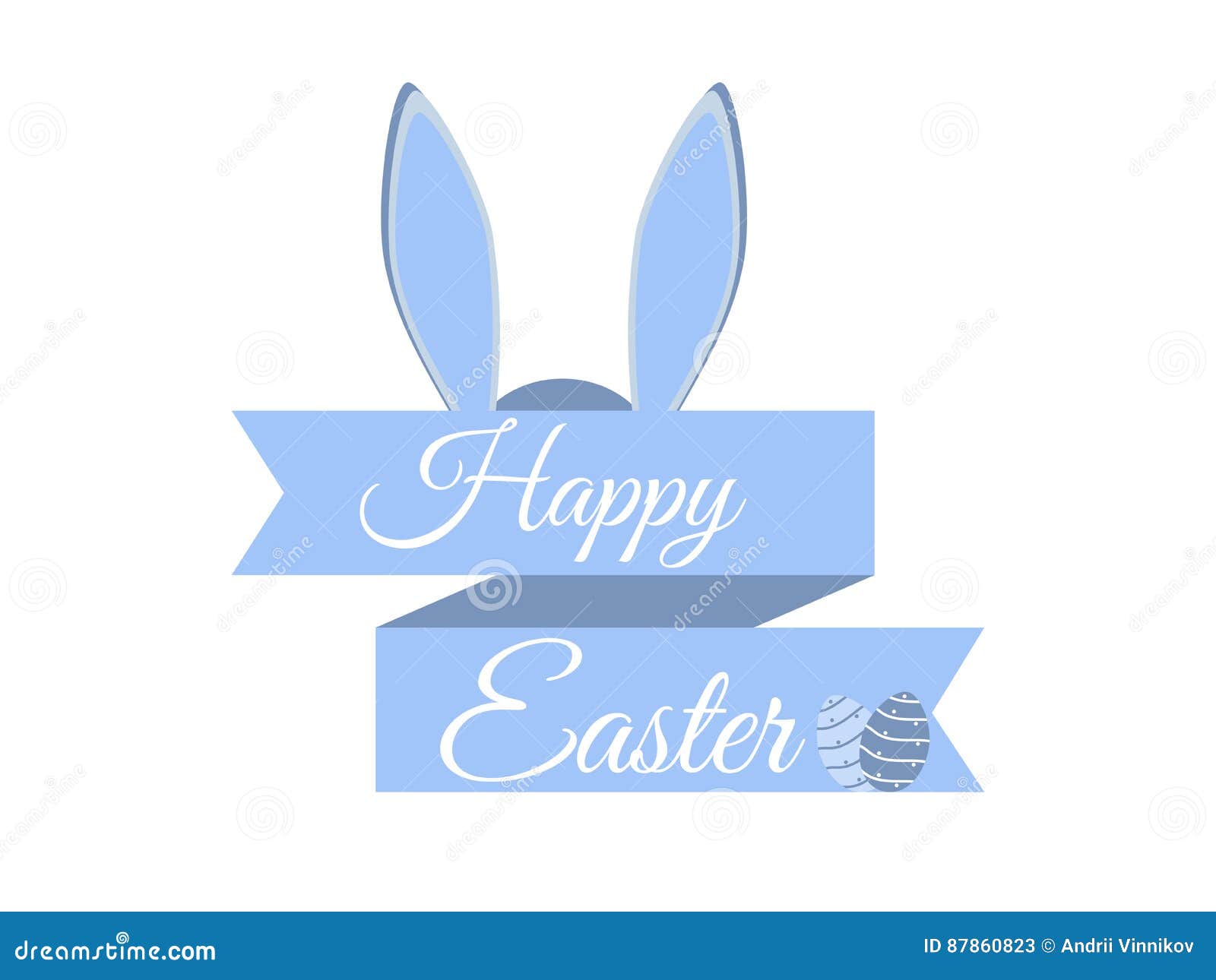 Happy Easter. Ribbon, Easter Eggs and Rabbit Ears on a White Background ...