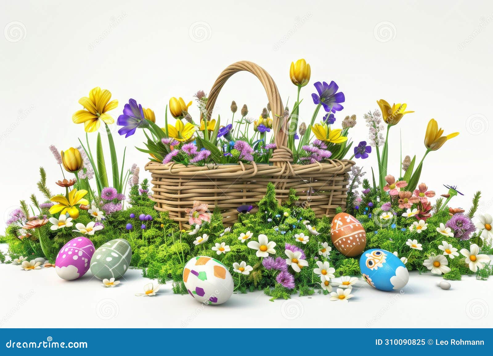 Happy Easter Rose Blossom Eggs Chocolate Eggs Basket. White Decorative ...