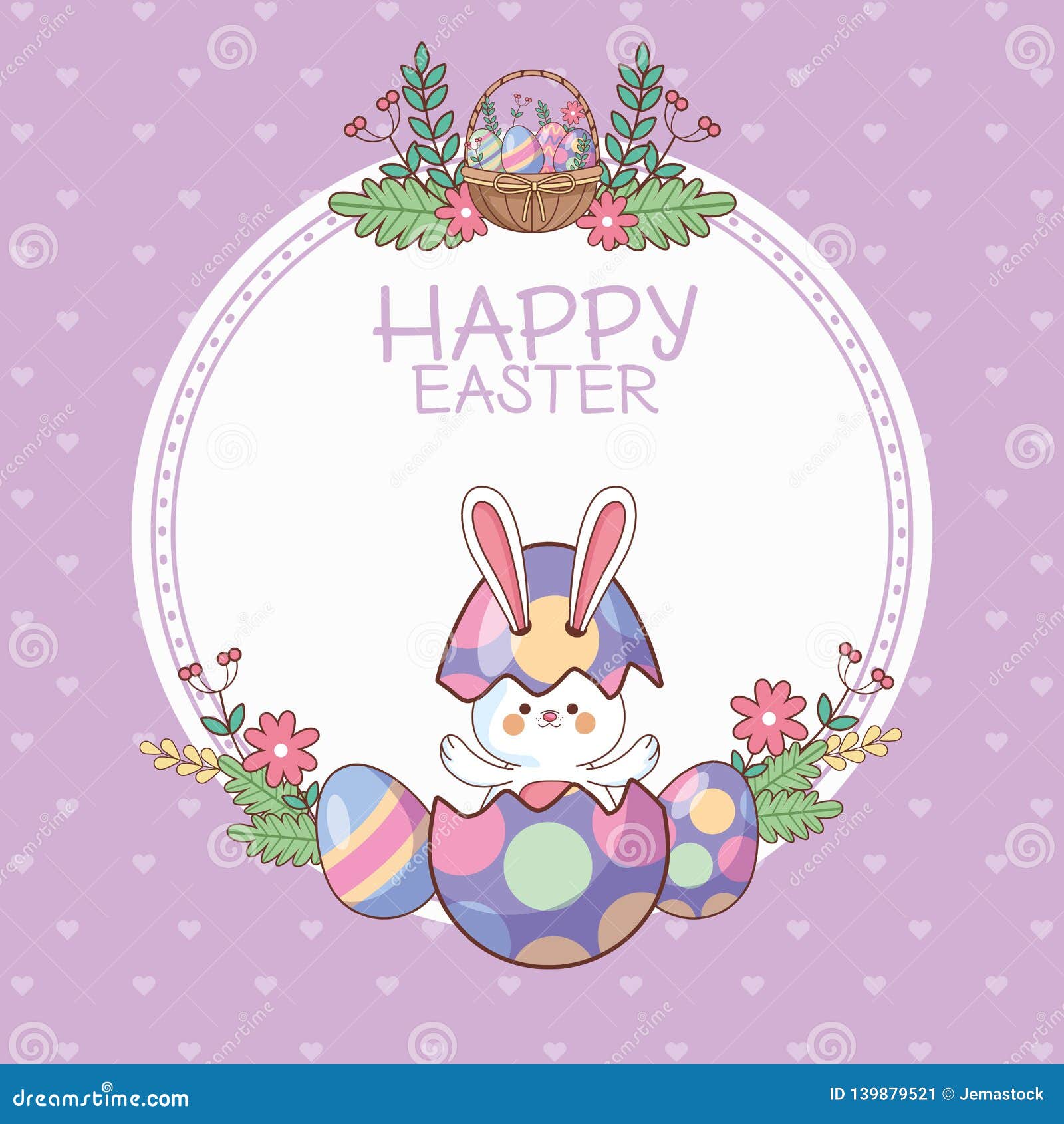 Happy Easter Round Frame with Cartoons Stock Vector - Illustration of ...