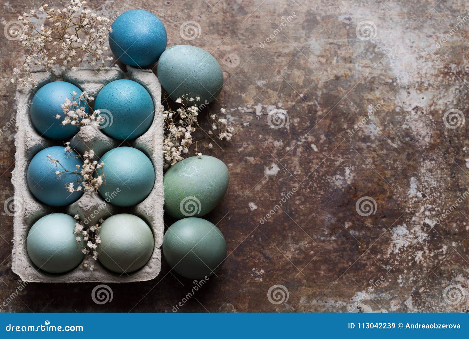 DIY Dyed Various Shades of Blue Easter Eggs on Retro Rusty Metal ...