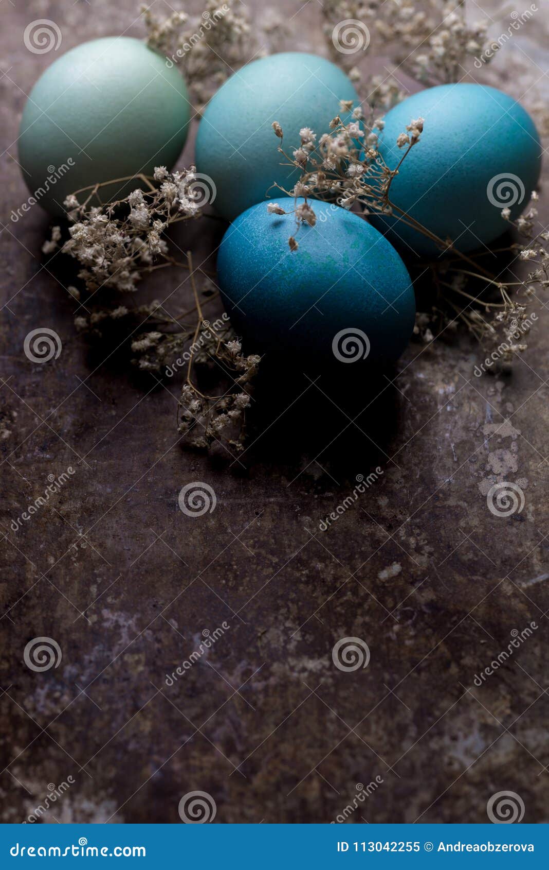 DIY Dyed Various Shades of Blue Easter Eggs on Retro Rusty Metal ...