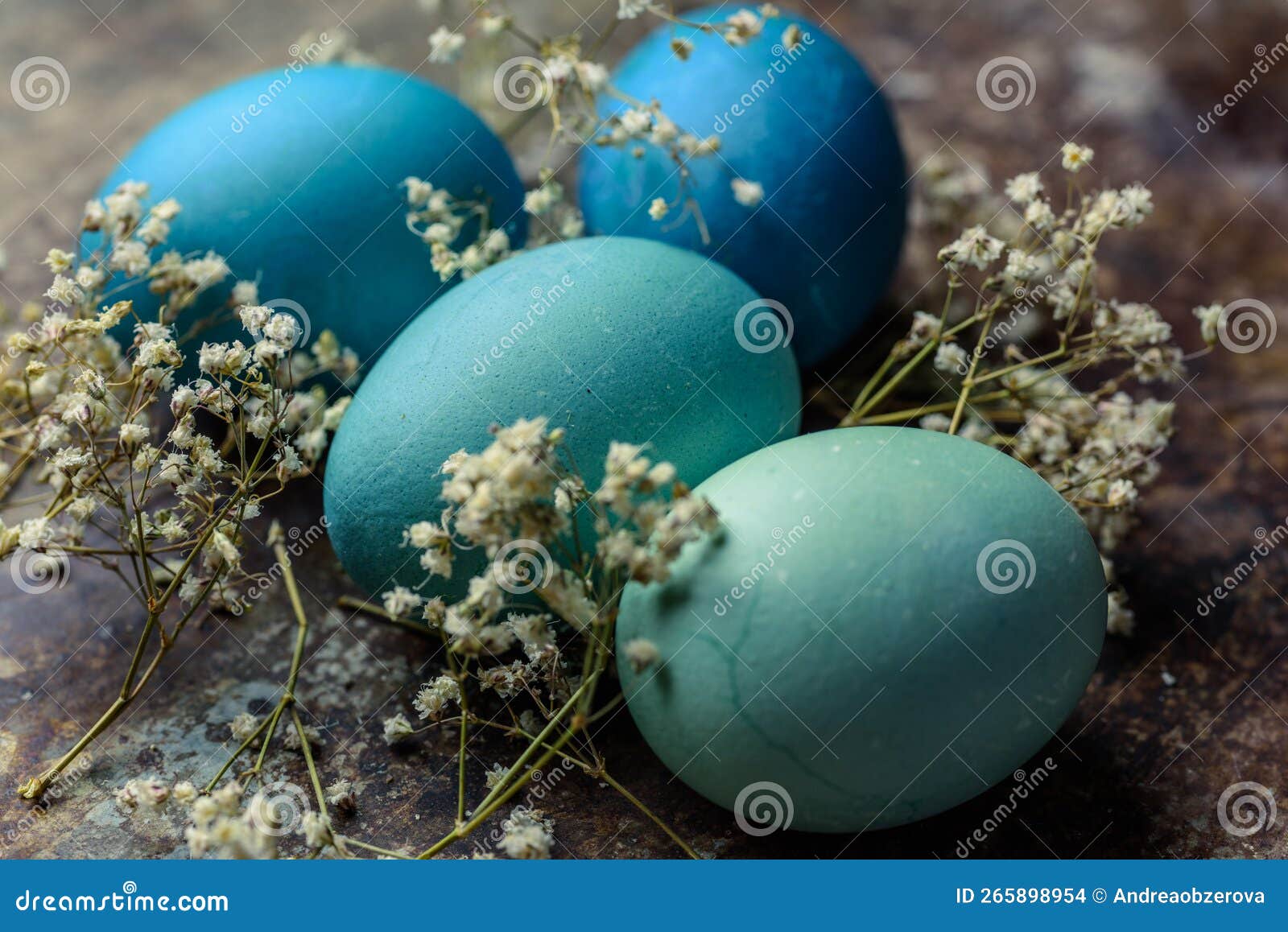 Happy Easter Rustic Concept. DIY Dyed Various Shades of Blue Easter ...