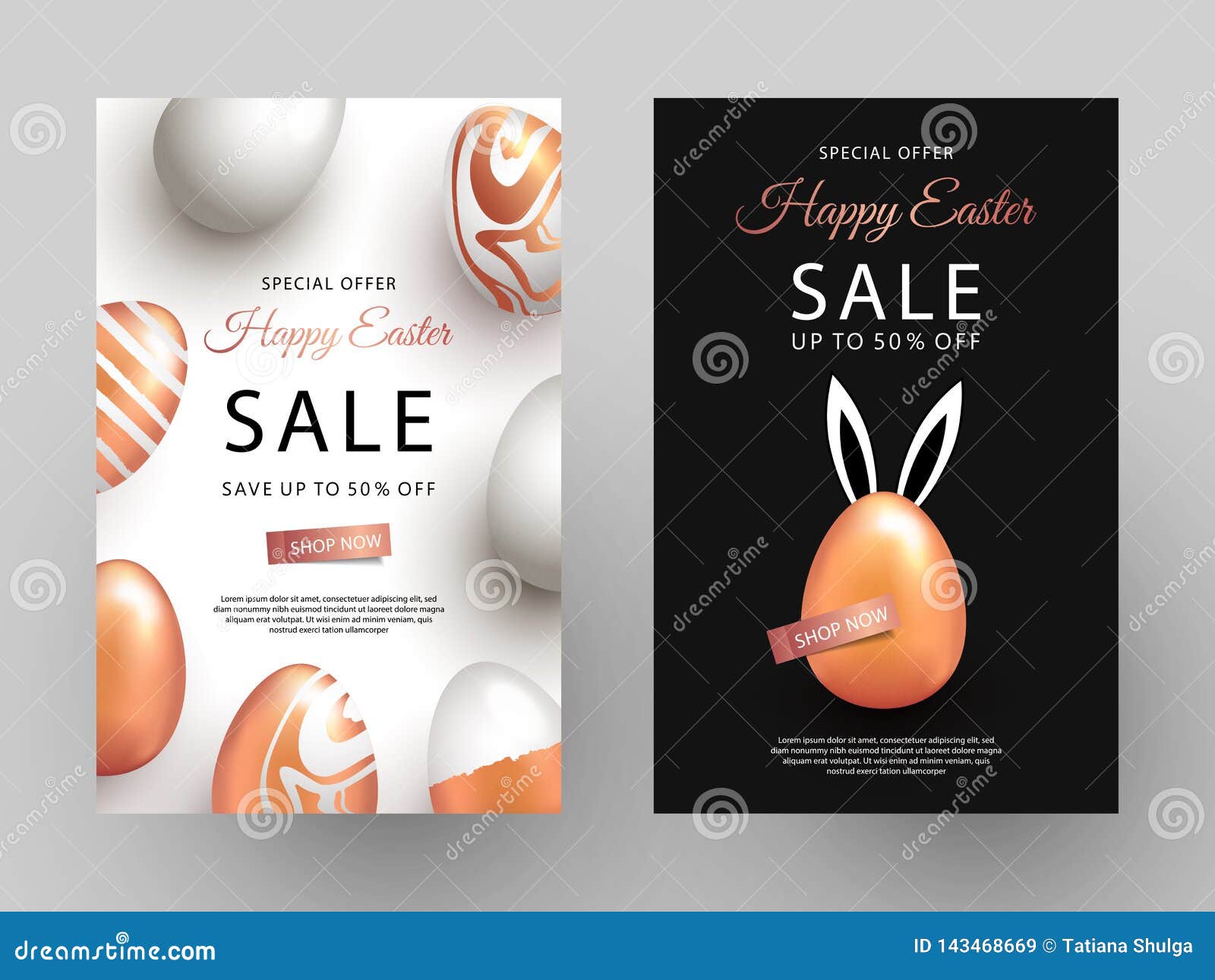 Easter Sale White, Black and Gold Posters or Flyers Design Set with ...
