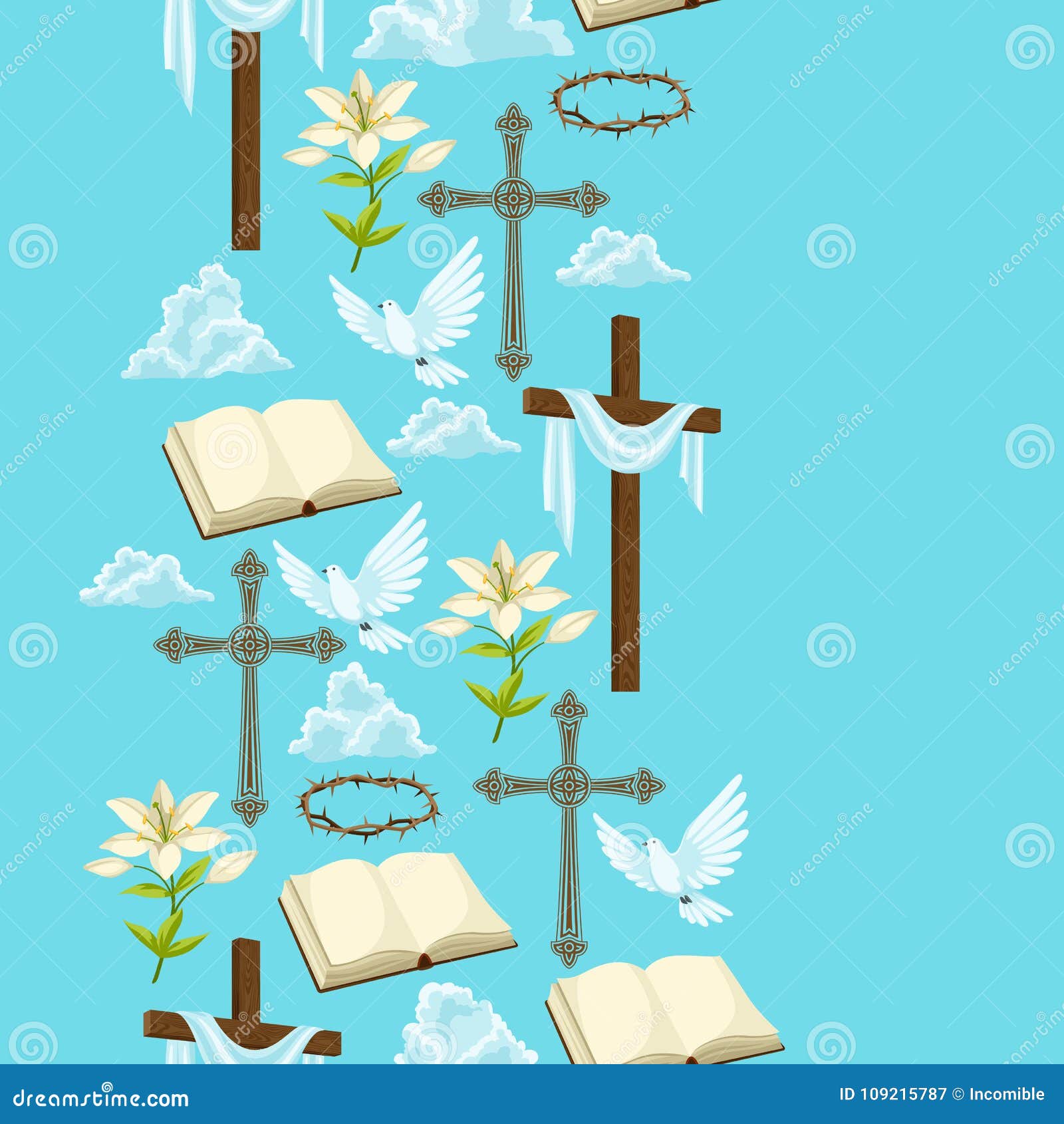 Happy Easter Seamless Pattern of Decorative Objects. Religious Symbols ...